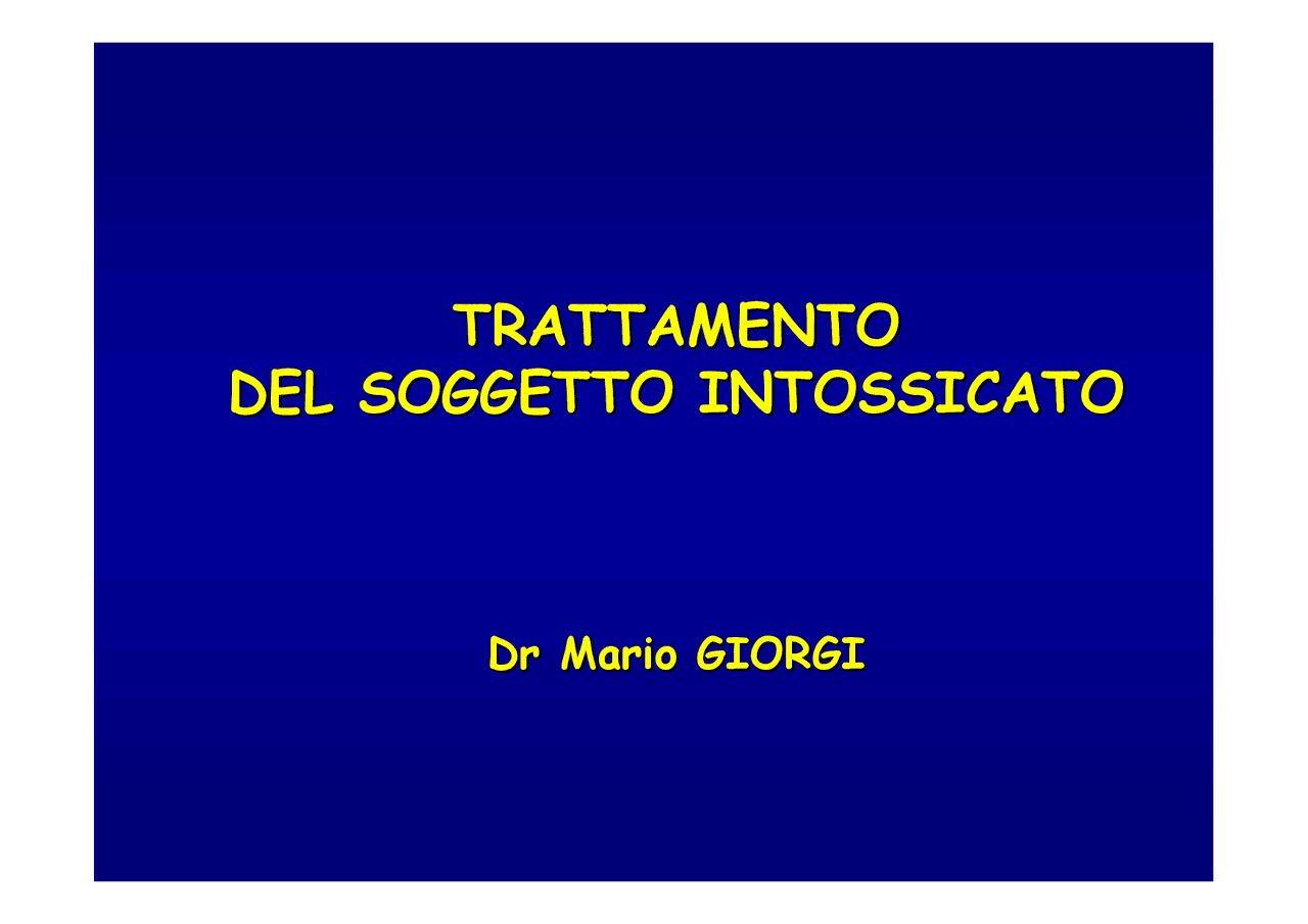 Trattamento Dei Soggetti Intossicati Appunti Di Tossicologia Docsity