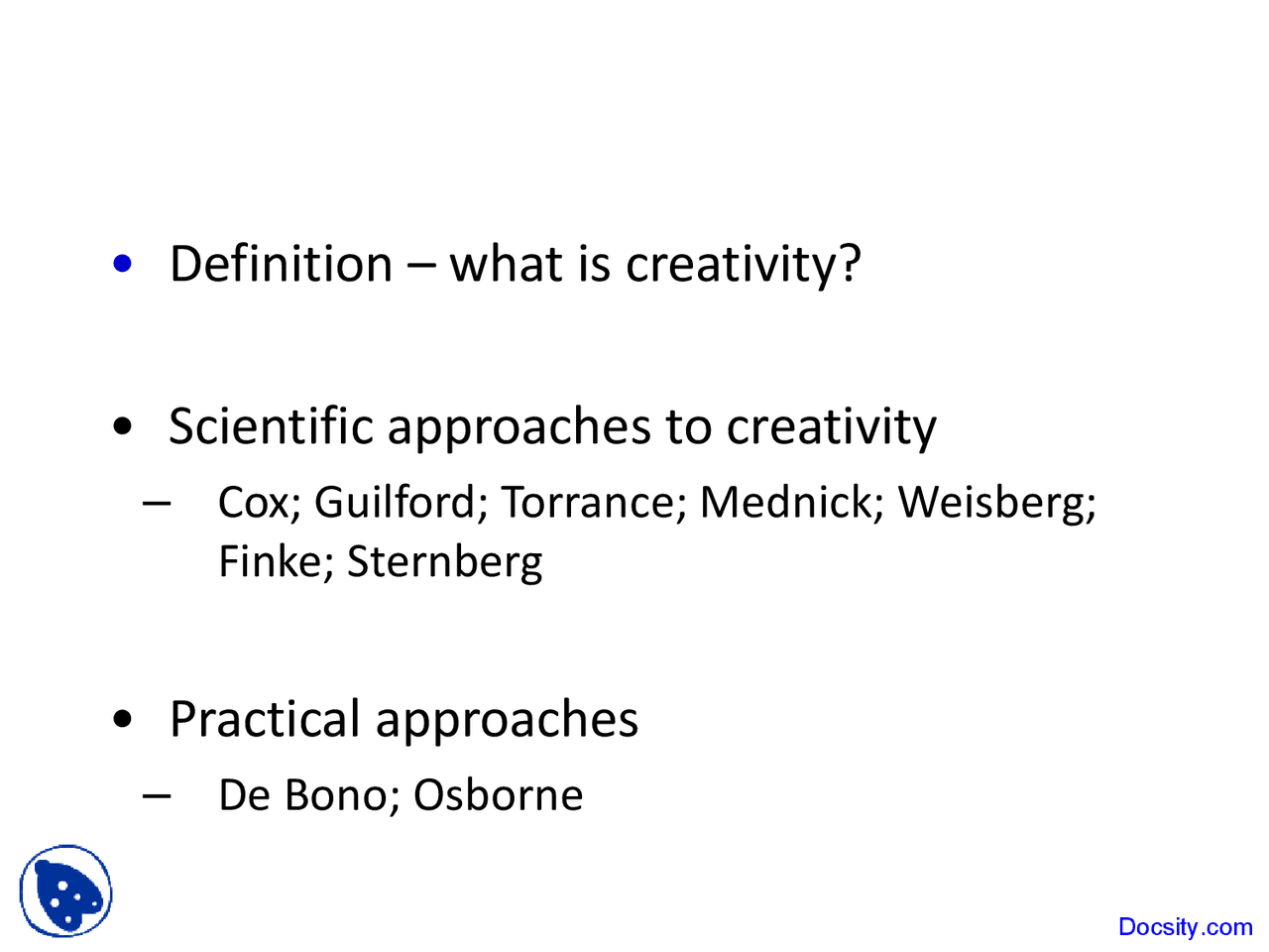 Creativity - Method and Theory in Cognition - Lecture Slides - Docsity