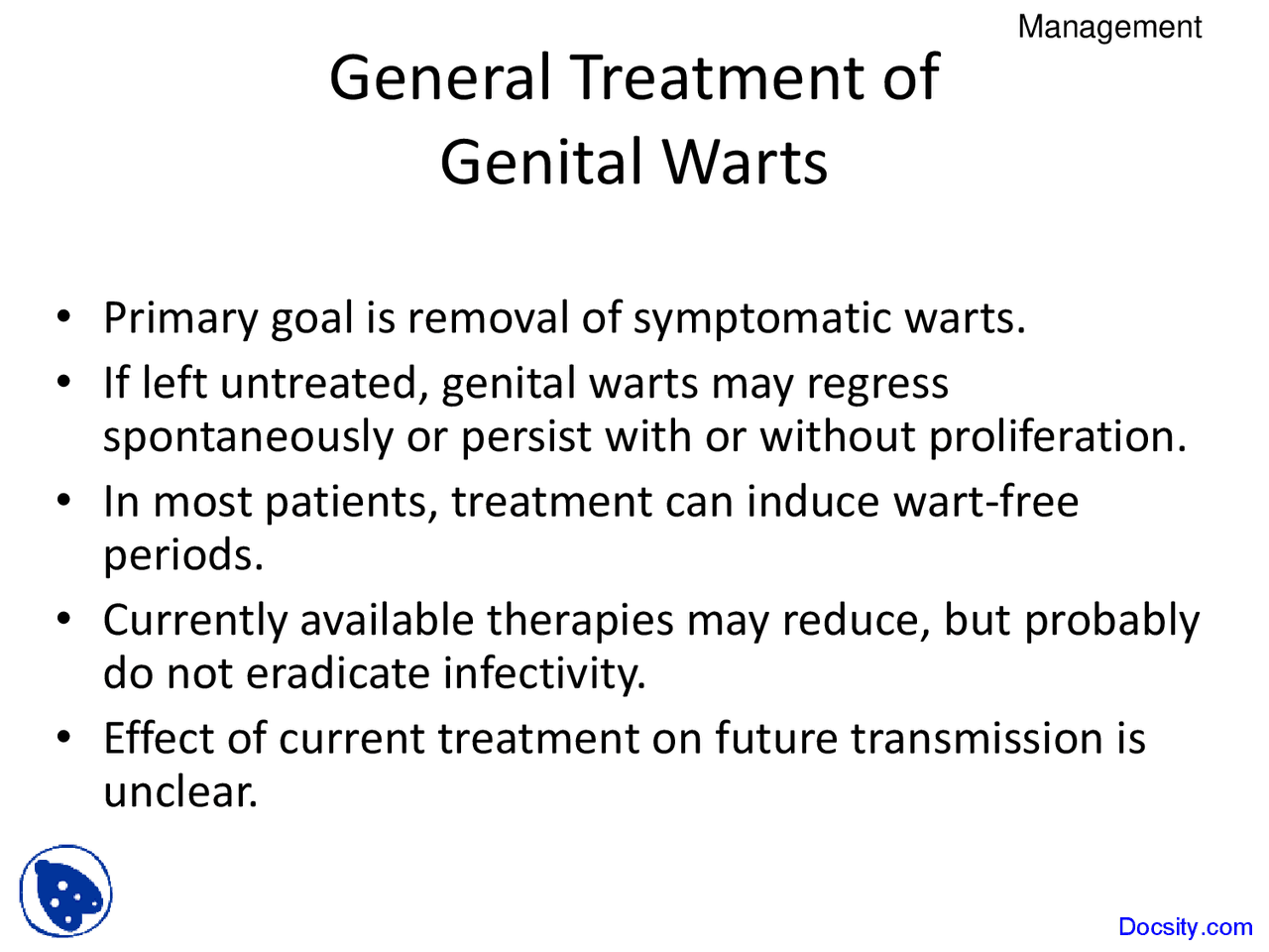 General Treatment of Genital Warts - Dermatology - Lecture Slides - Docsity