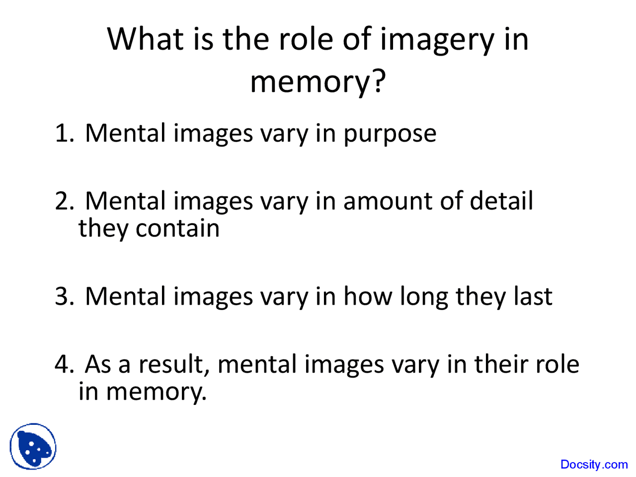Imagery In Memory Method And Theory In Cognition Lecture Slides
