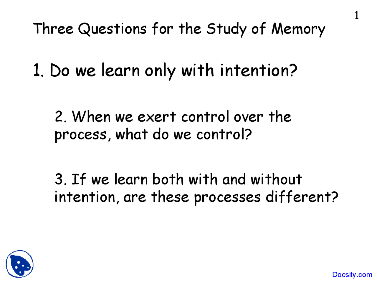 Study of Memory - Method and Theory in Cognition - Lecture Slides | Slides Cognitive Psychology ...