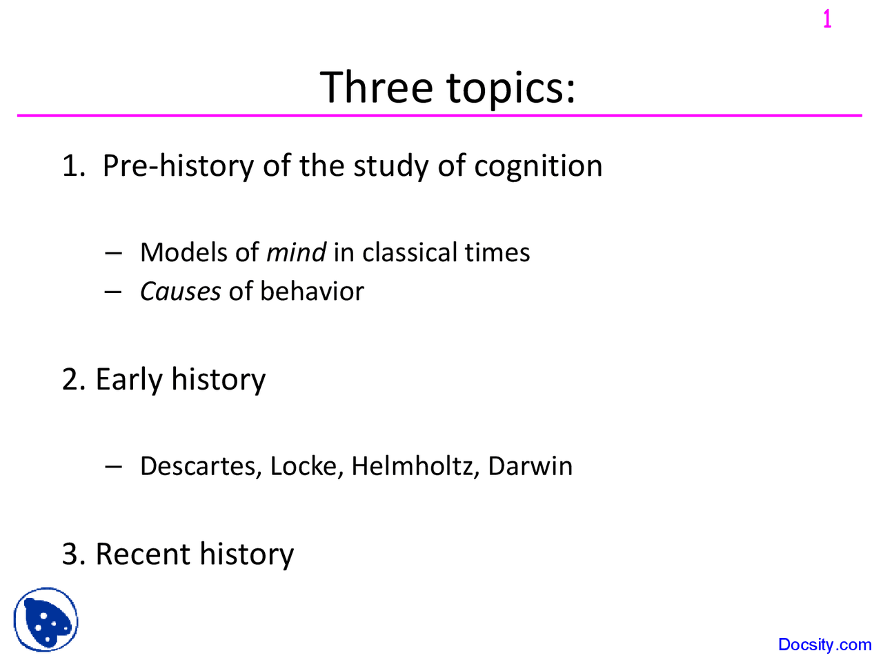 Study of Cognition - Method and Theory in Cognition - Lecture Slides - Docsity