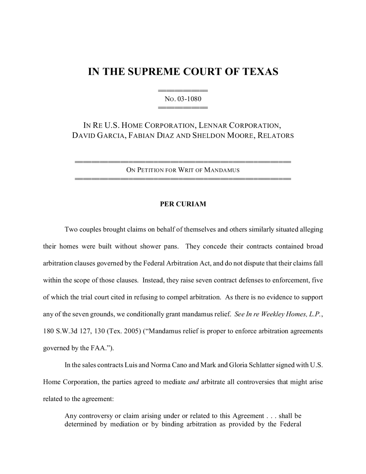 Mandamus Relief Granted in Home Construction Dispute: Arbitration ...