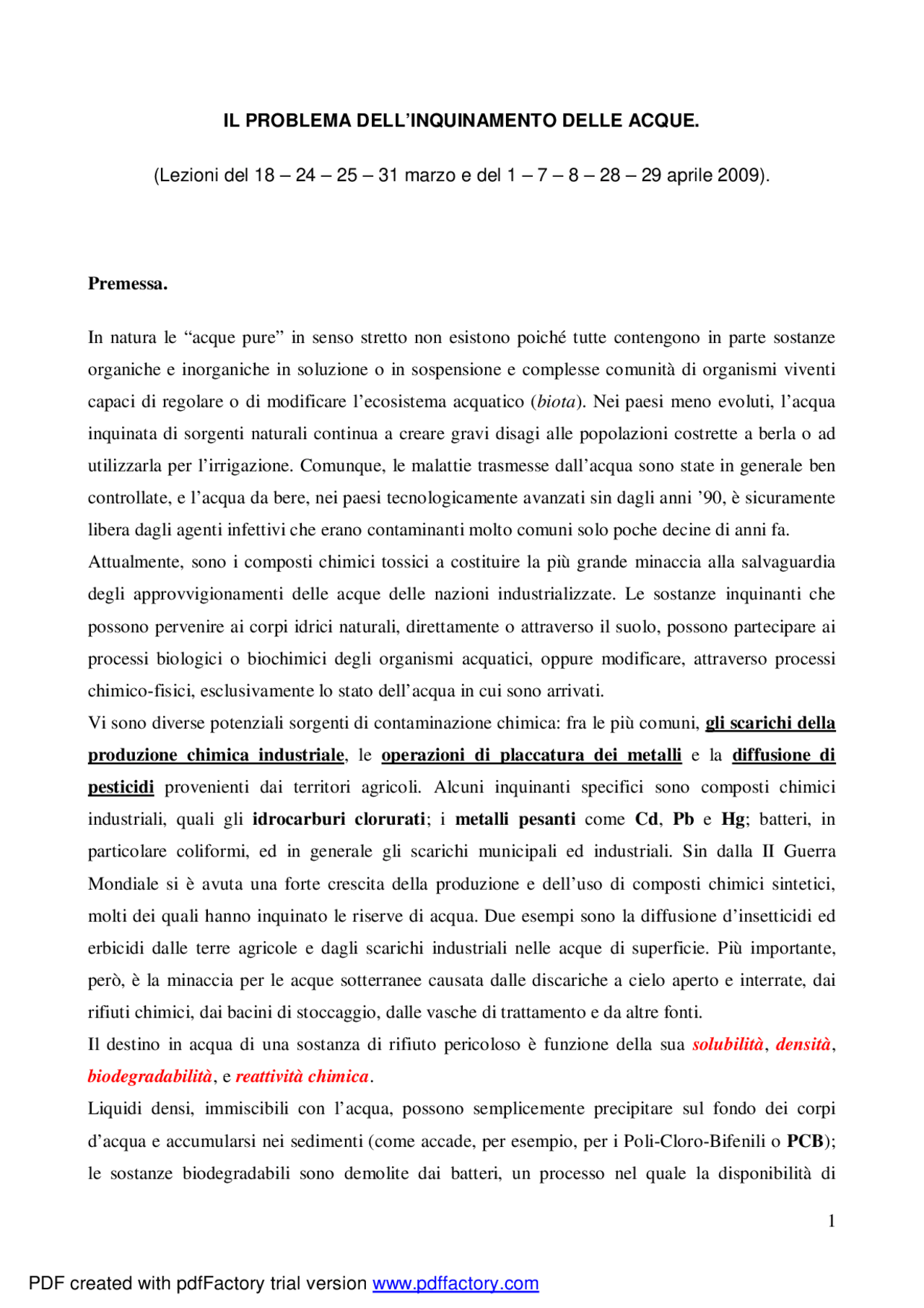 Il Problema Dellinquinamento Delle Acque Appunti Di Chimica