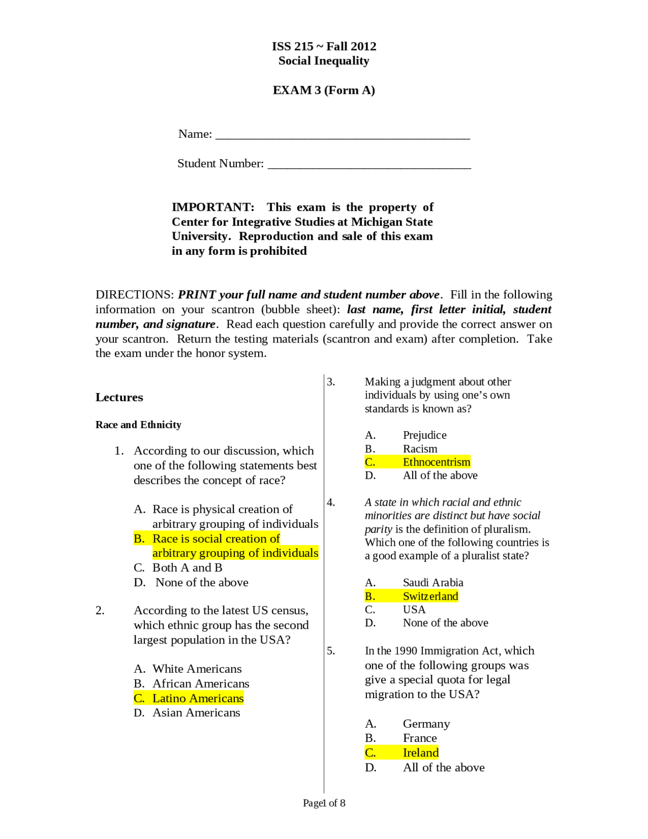 50 Solved Questions On Social Inequality Exam 3 Iss 215 Docsity