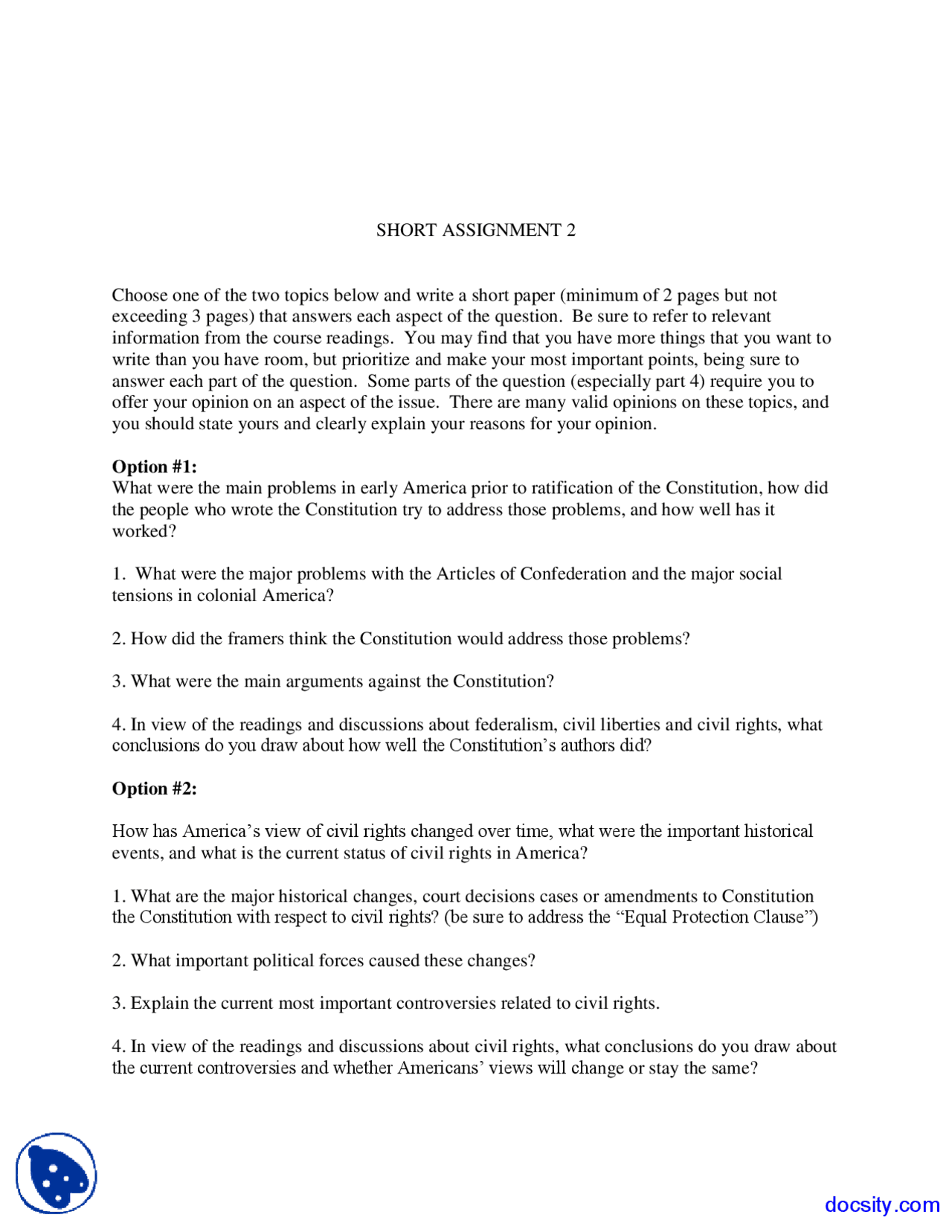 Main Problems Introduction To Us Government Assignment Docsity