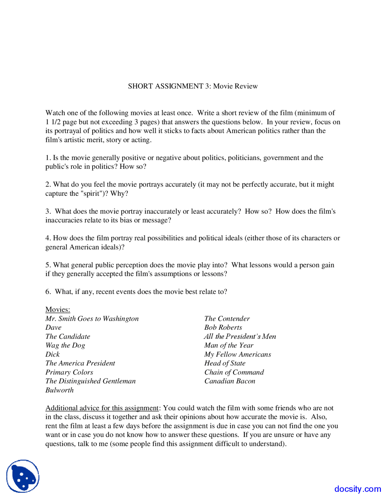 Story Or Acting Introduction To Us Government Assignment Docsity