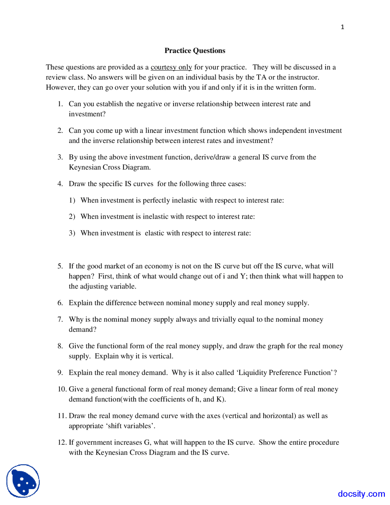 Keynesian Cross Diagram Advanced Macroeconomics Review Questions
