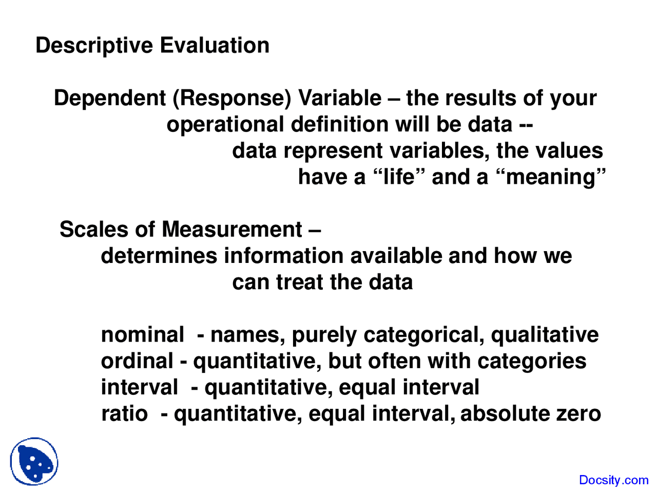 Descriptive Evaluation - Research Design and Quantitative Methods ...