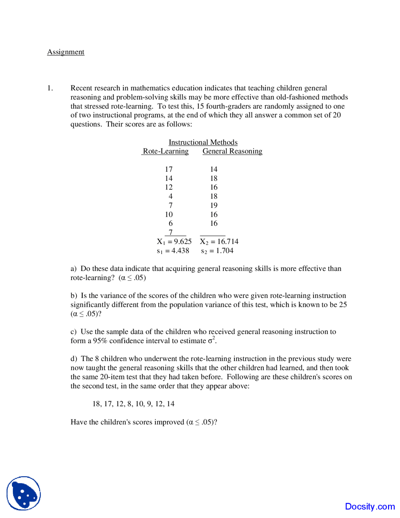 General Reasoning - General Psychology - Assignment | Exercises ...