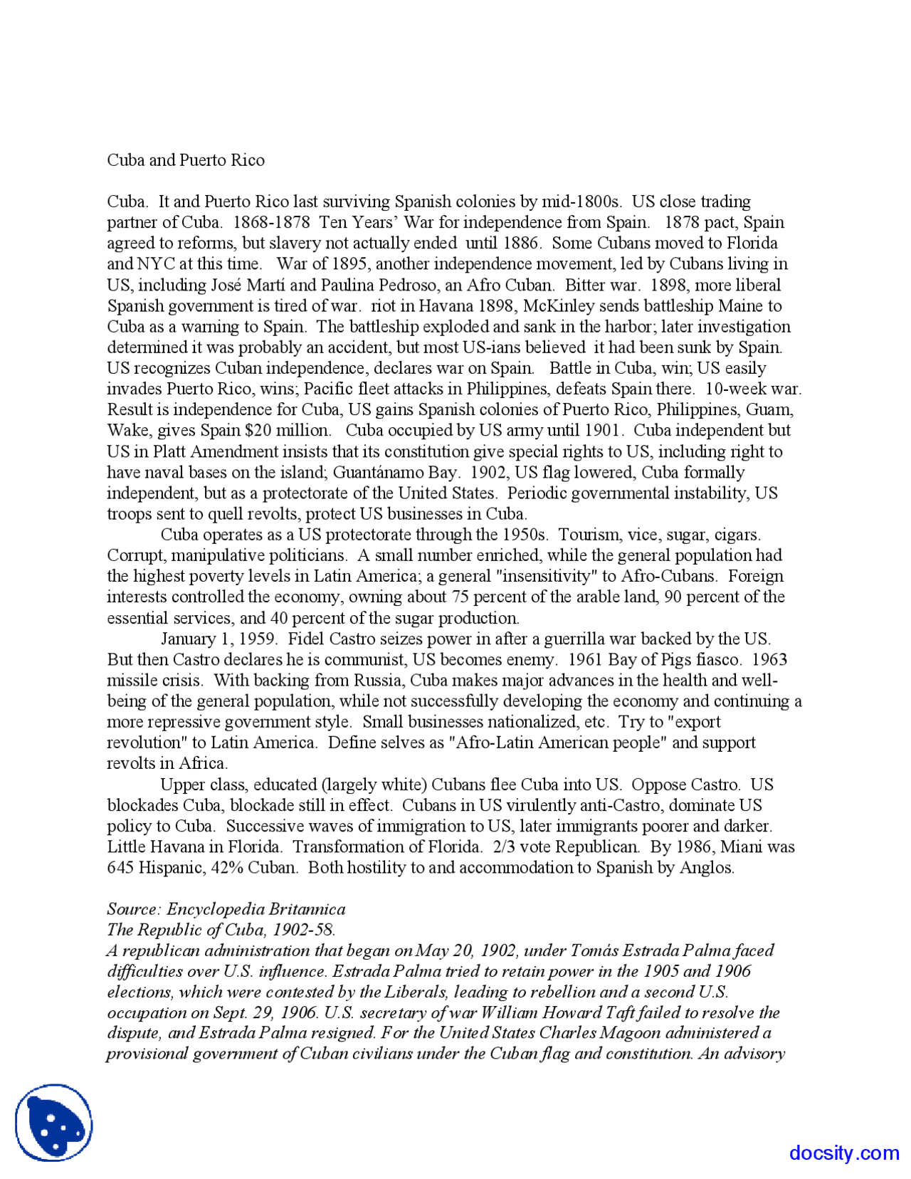 Puerto Rico Ethnic Movements Lecture Handouts Lecture Notes