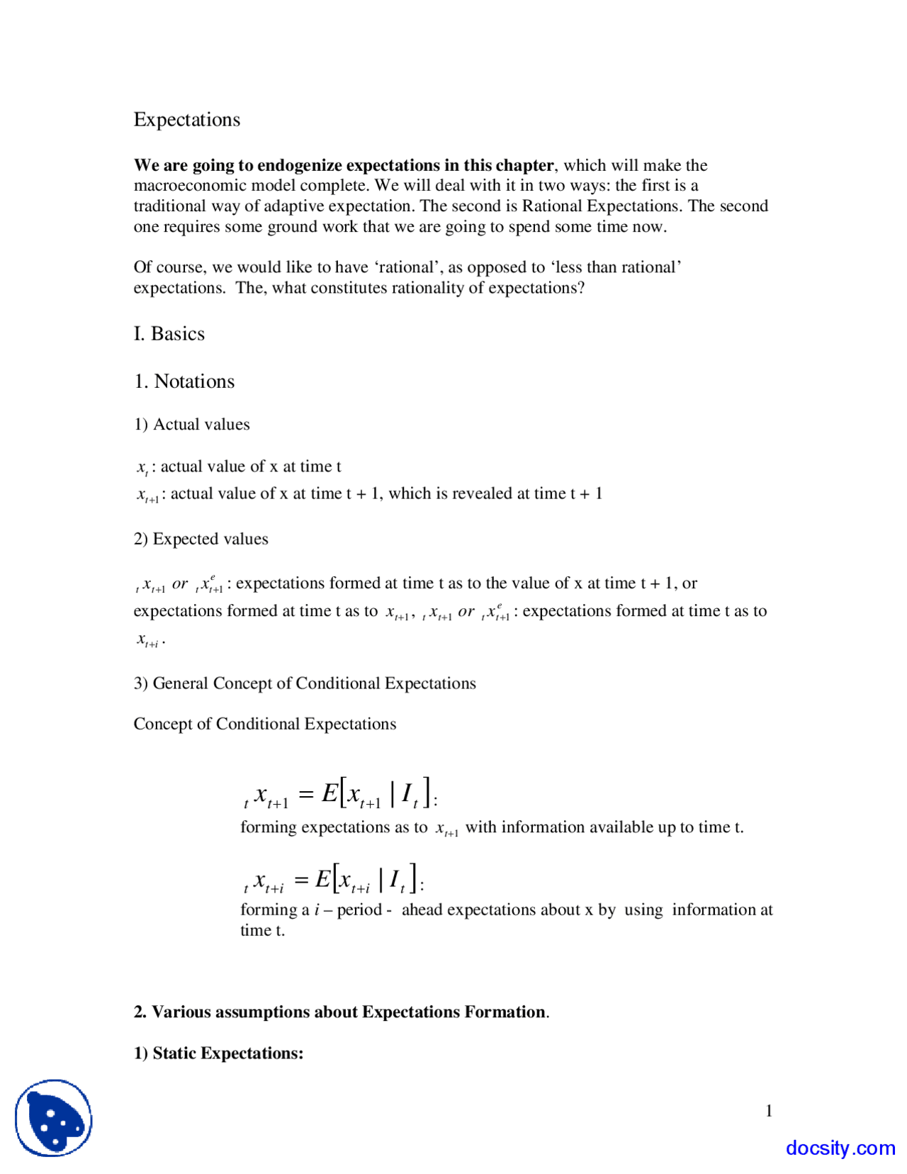 Endogenize Expectations - Advanced Macroeconomics - Lecture Notes ...