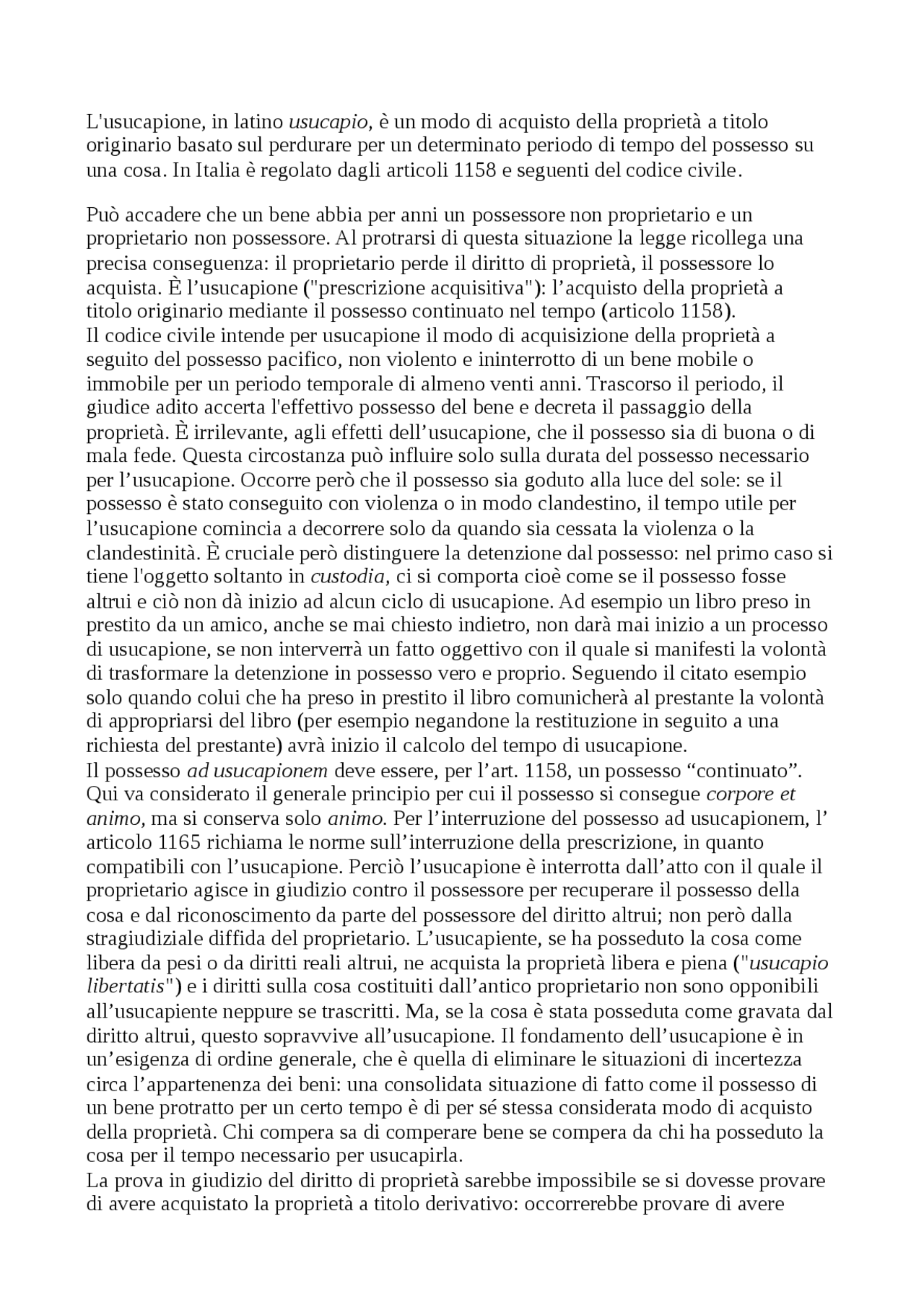 Lusucapione Appunti Di Diritto Privato Docsity