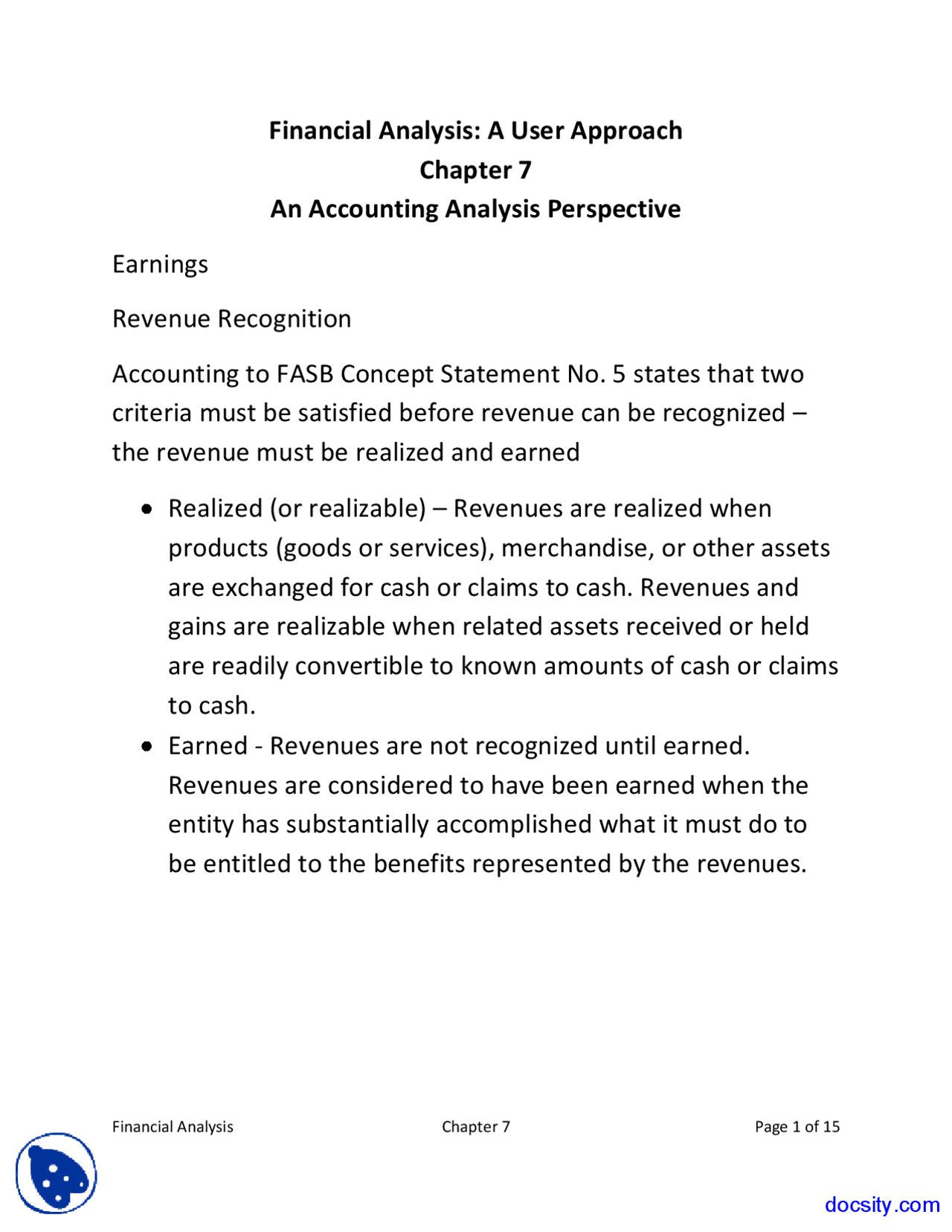 Accounting Analysis Financial Statement Analysis Lecture Notes