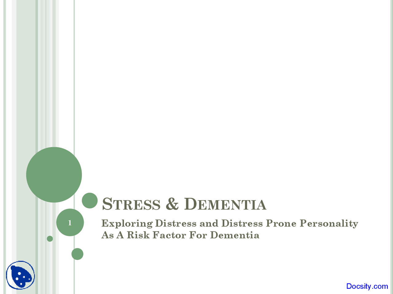Stress And Dementia Introduction To Geriatrics Lecture Slides Docsity