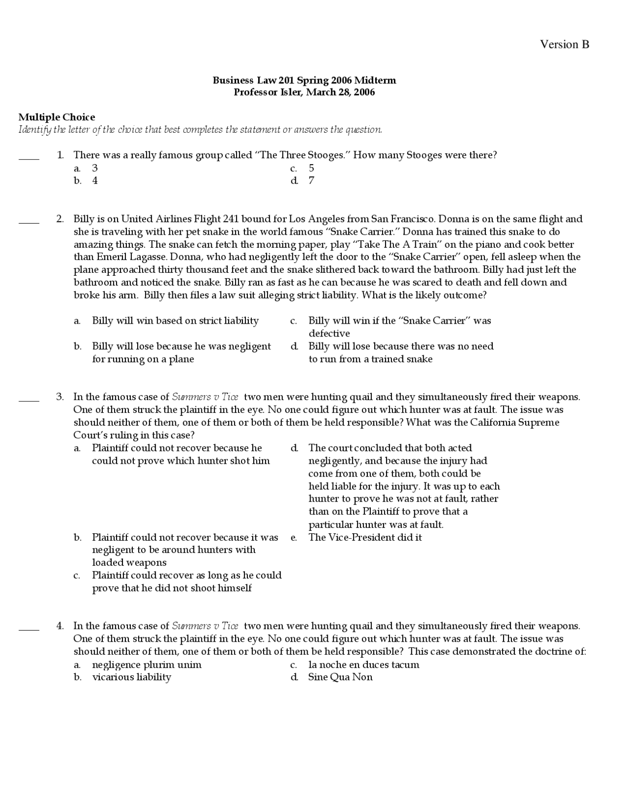Strict Liability Introduction Of Business Law Past Exam Exams