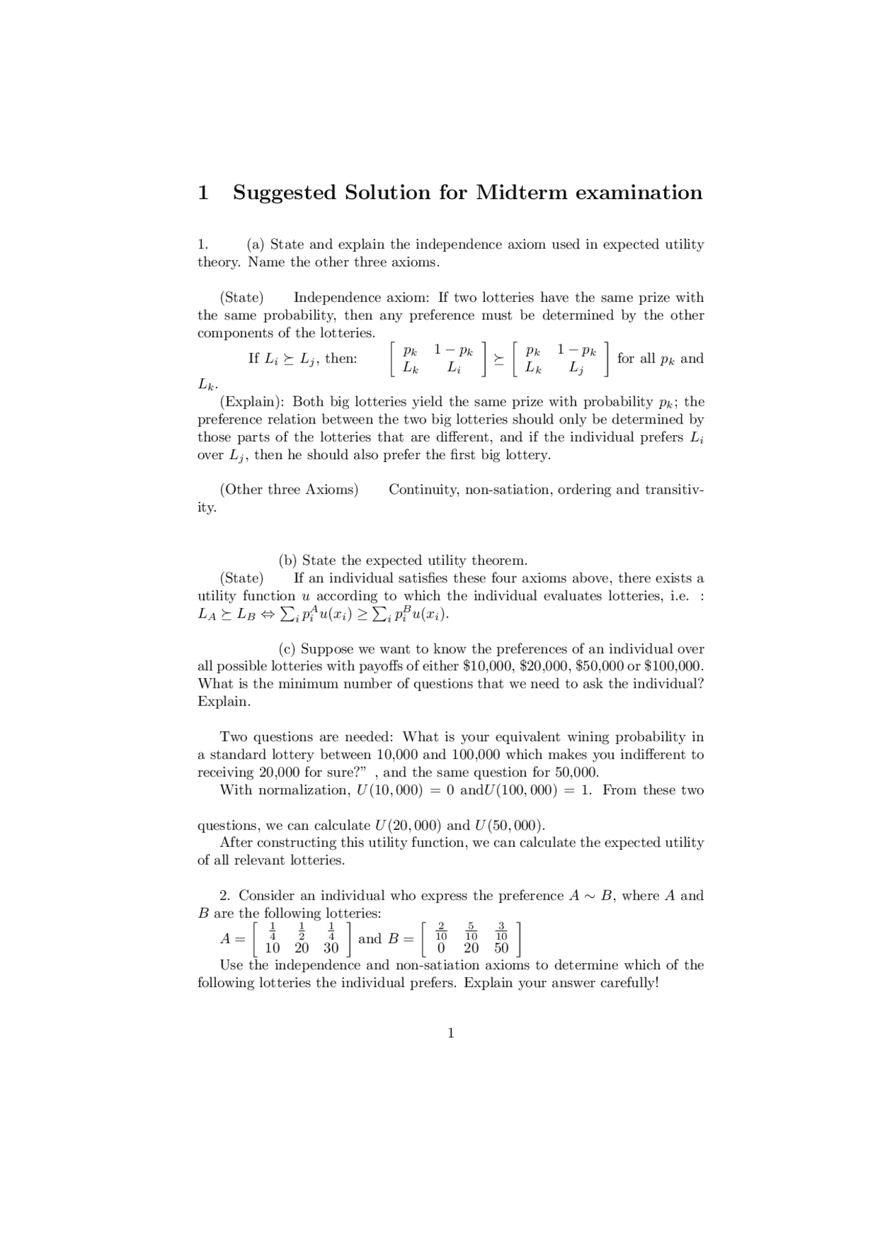 Three Axioms Advanced Macroeconomics Exam Solved Docsity
