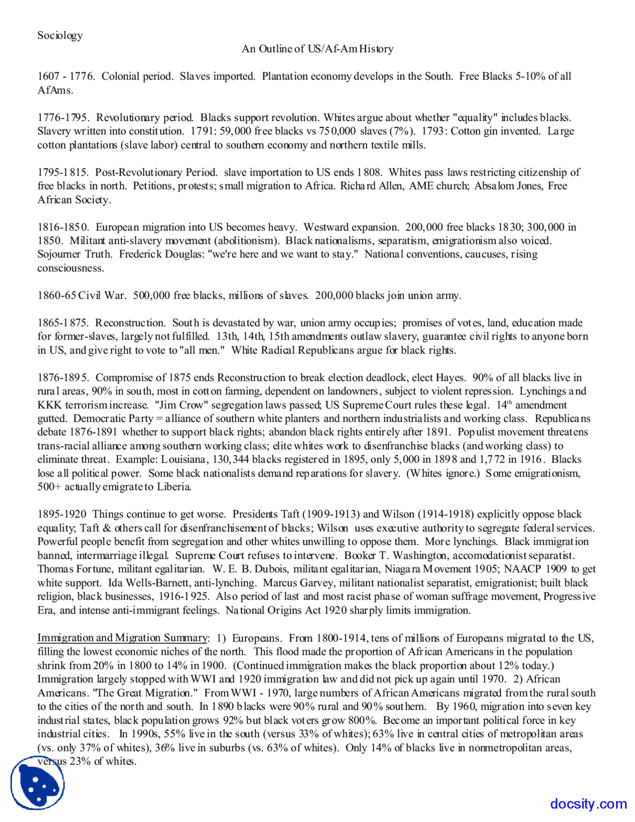 Colonial Period Ethnic Movements Lecture Handouts Docsity