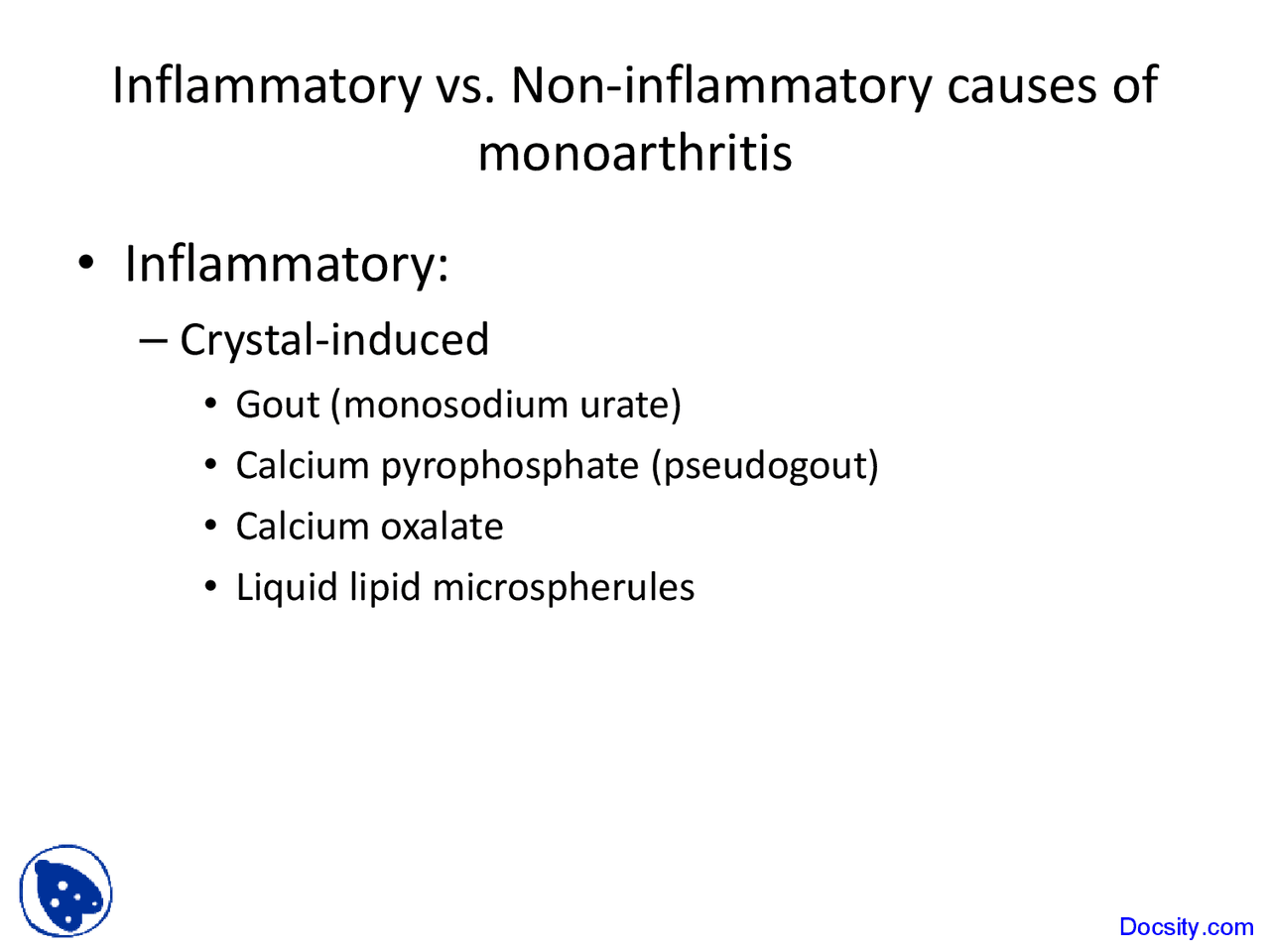 Causes of Monoarthritis - Introduction to General Medicine - Lecture ...