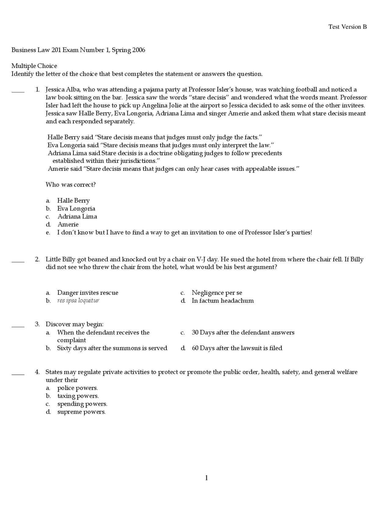 Adriana Lima Introduction Of Business Law Past Exam Docsity
