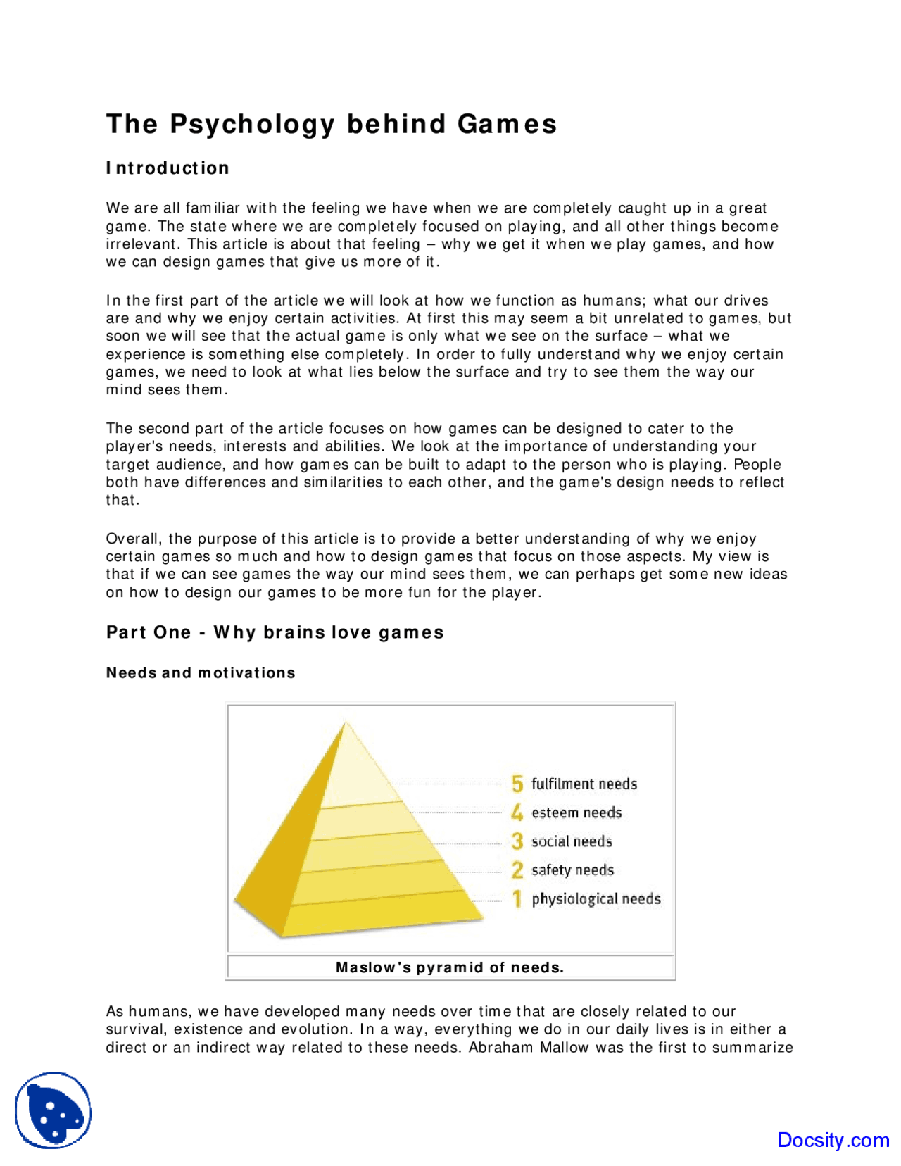 Introduction to the Psychology of Games - Psychology of Games - Lecture ...