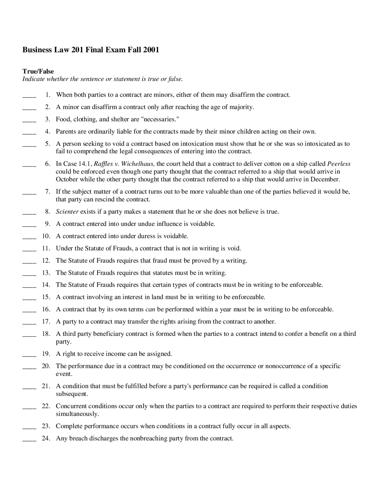 Necessaries Introduction Of Business Law Past Exam Docsity