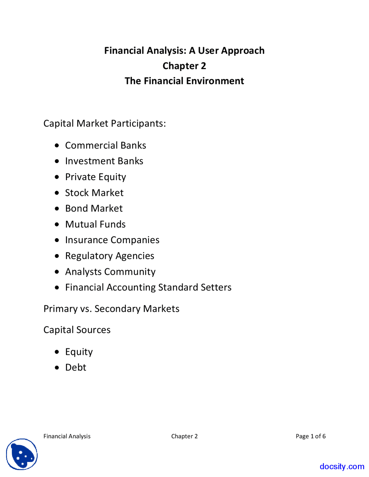 Financial Environment Financial Statement Analysis Lecture Notes