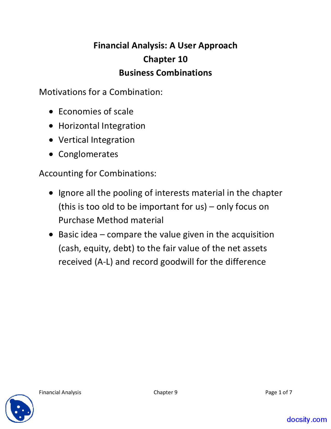 Business Combinations - Financial Statement Analysis - Lecture Notes ...