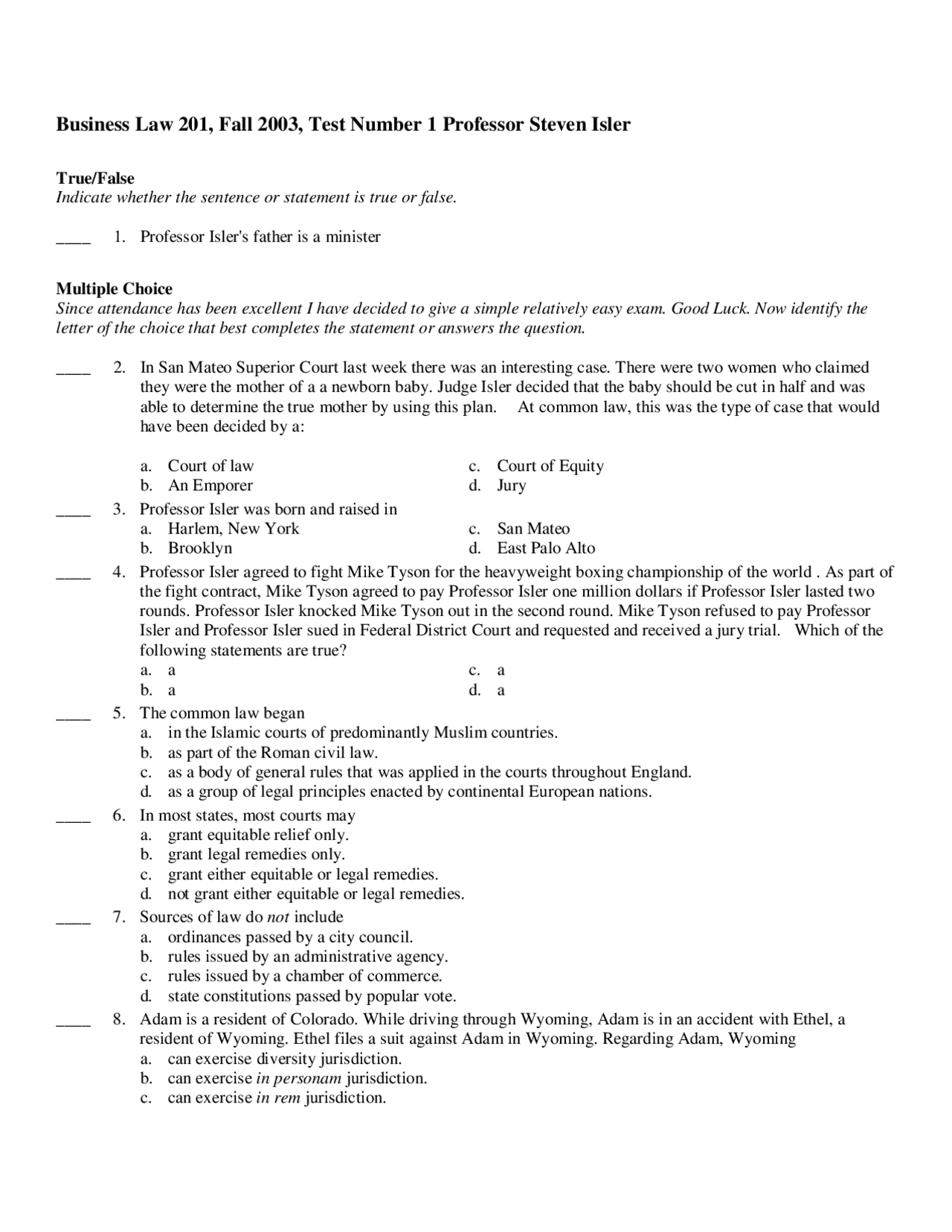 Court Of Law Introduction Of Business Law Past Exam Exams
