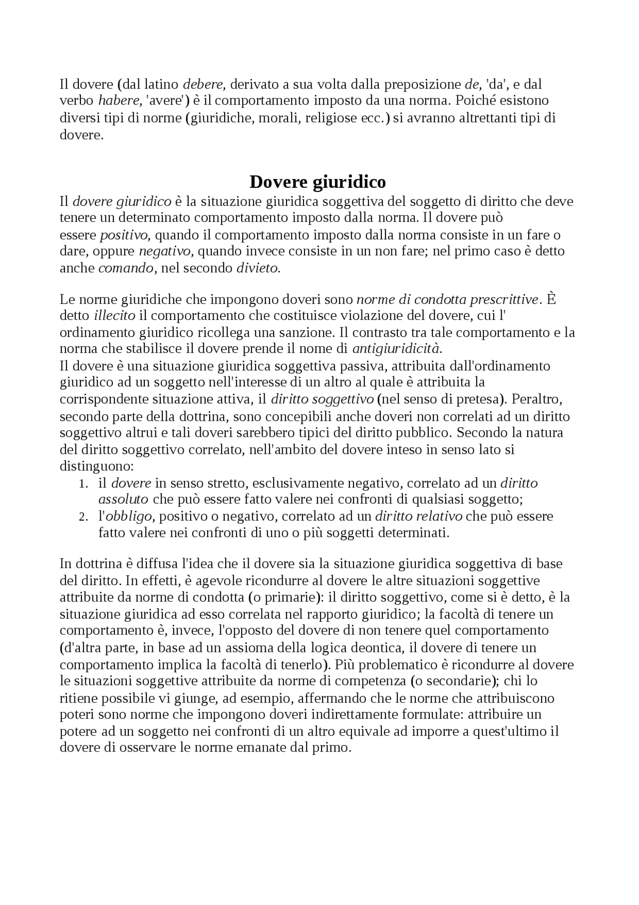 Il Dovere Giuridico Appunti Di Istituzioni Di Diritto Privato Docsity