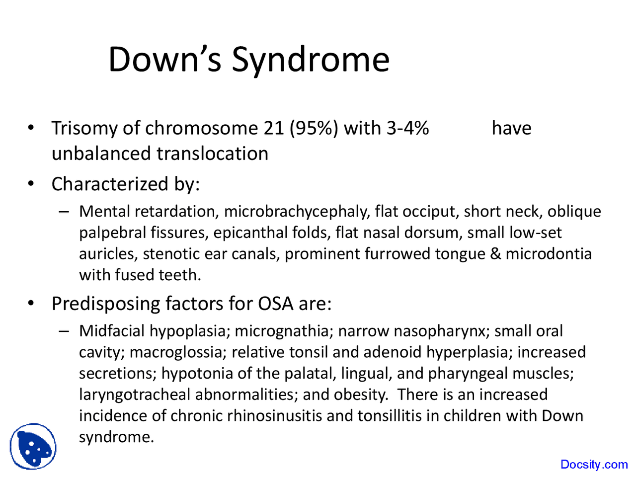 Down Syndrome Cleft Palate Otolaryngology Lecture Slides Docsity