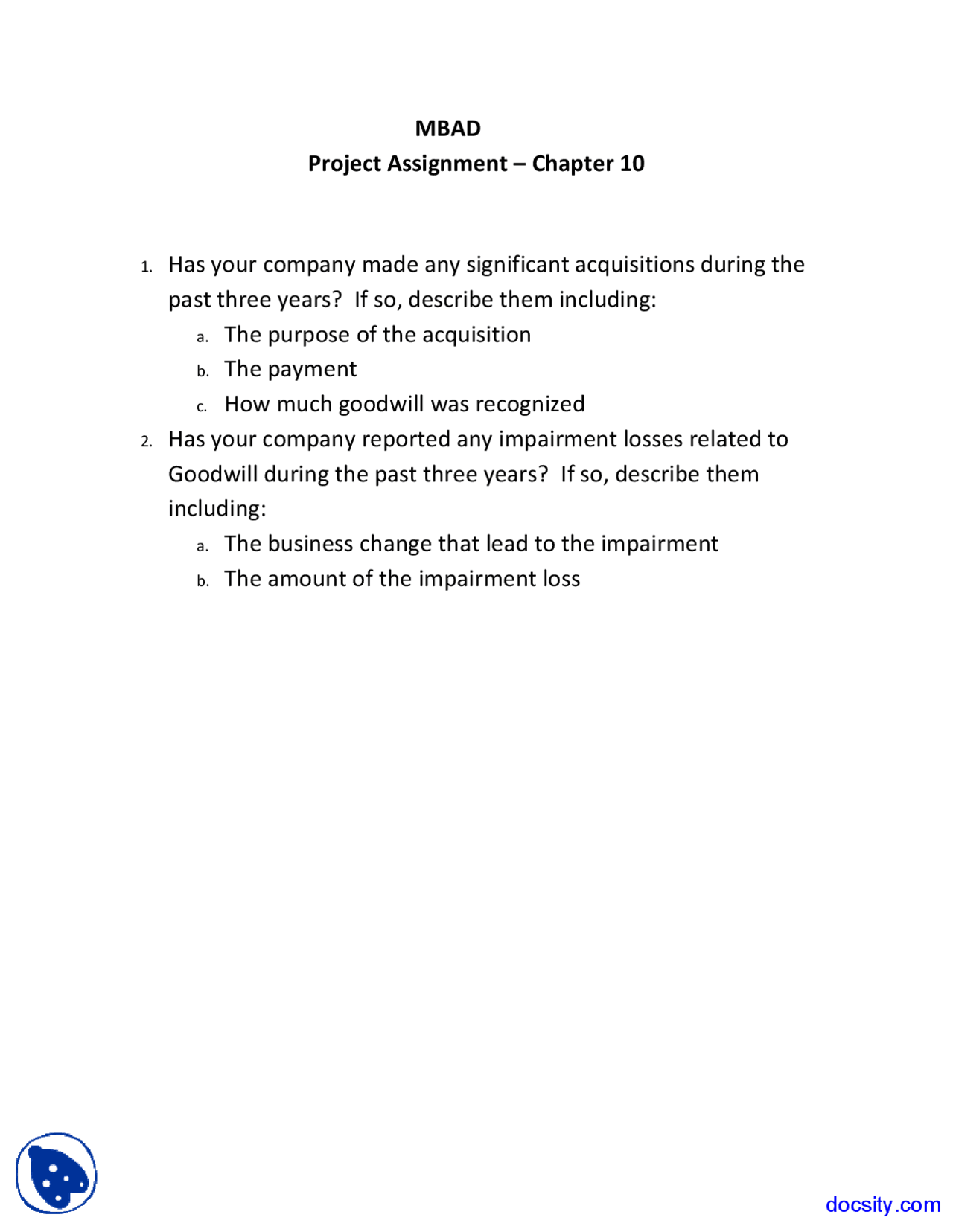 Significant Acquisitions Financial Statement Analysis Assignment