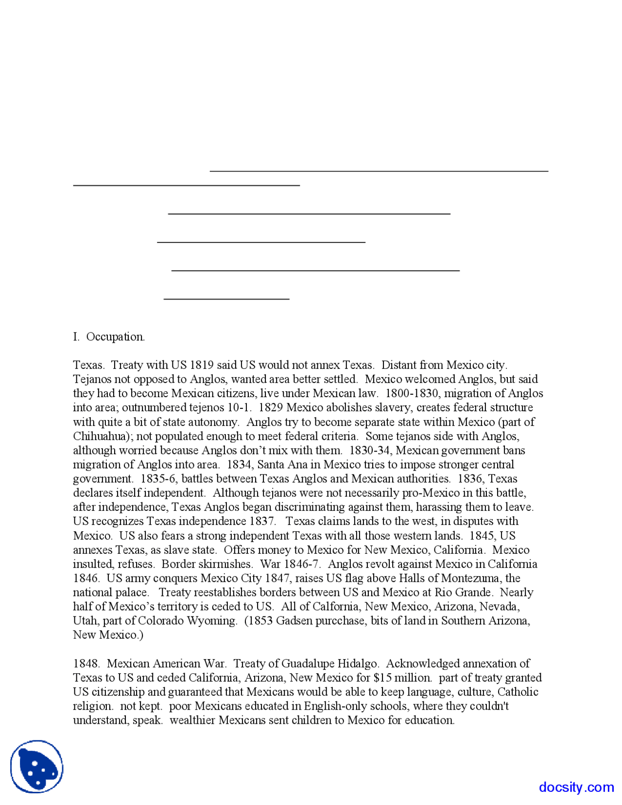 Mexican American Ethnic Movements Lecture Handouts Docsity