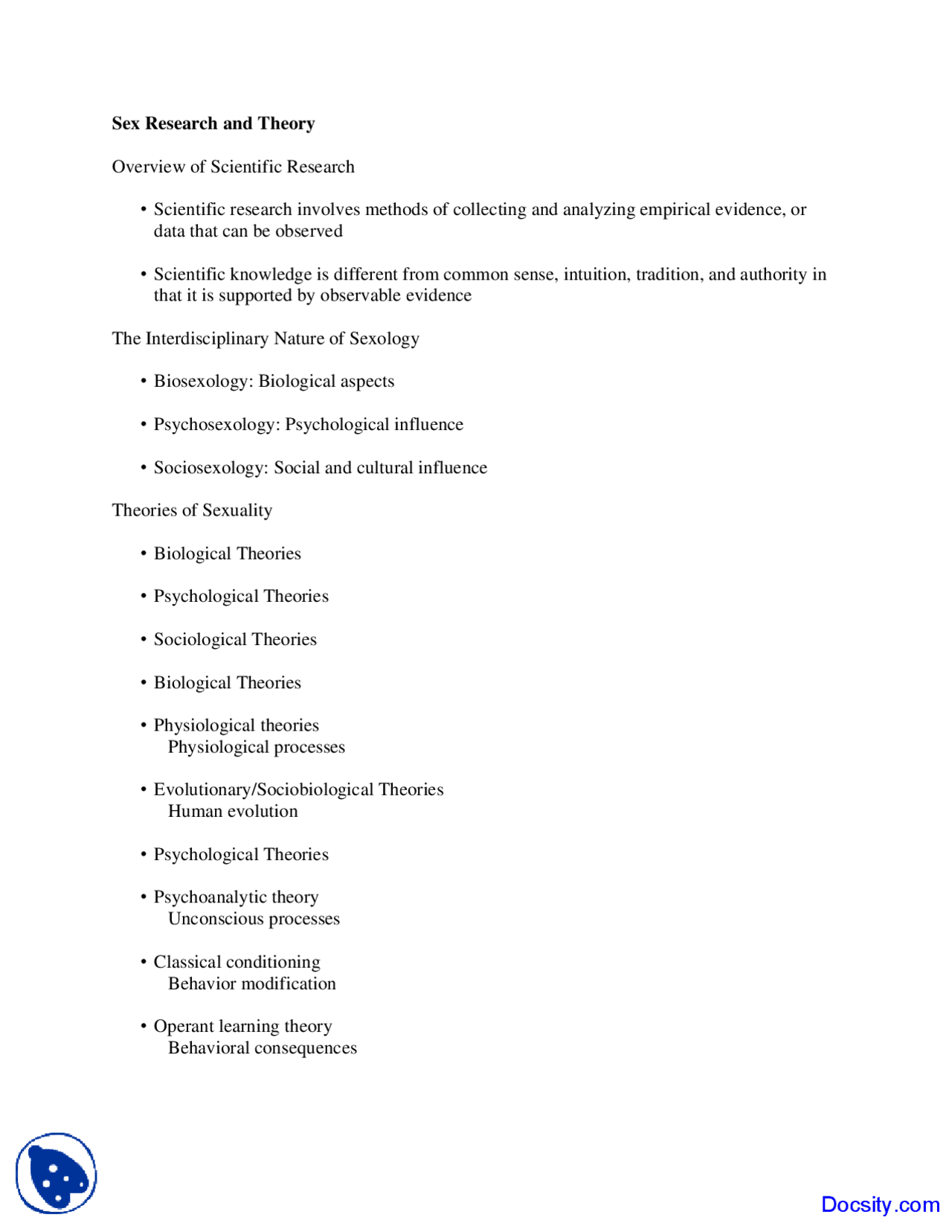 Sex Research And Theory Psychiatry Of Sex Handouts Docsity 