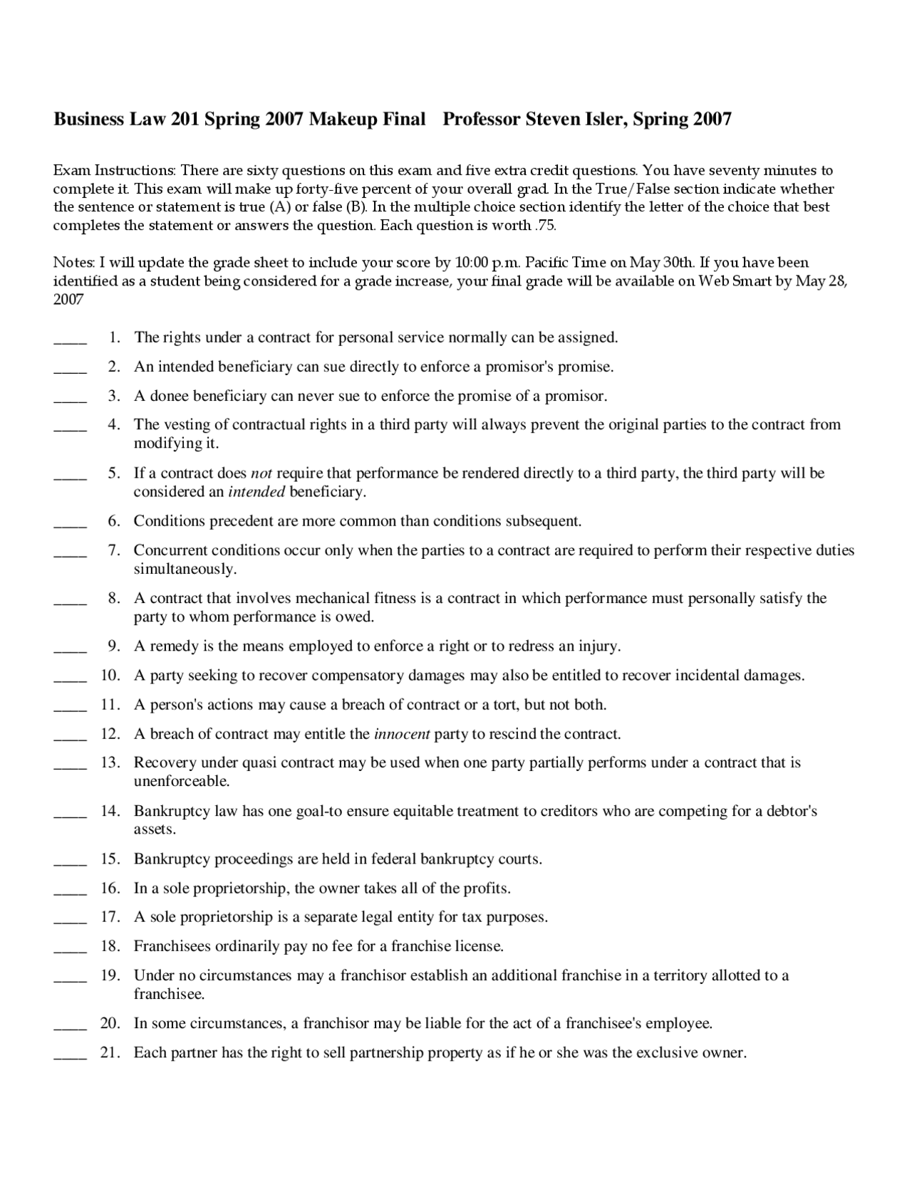 Personal Service Introduction Of Business Law Past Exam Docsity