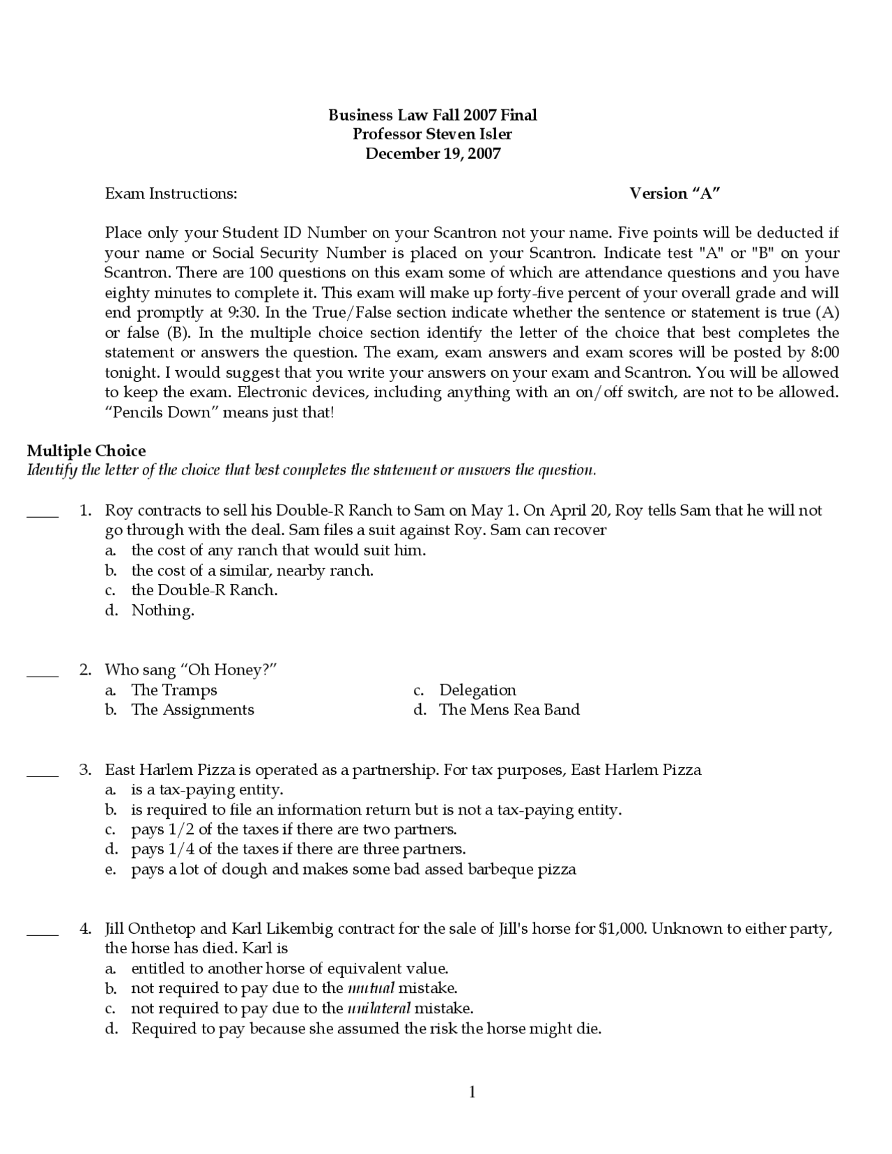 Delegation Introduction Of Business Law Past Exam Docsity