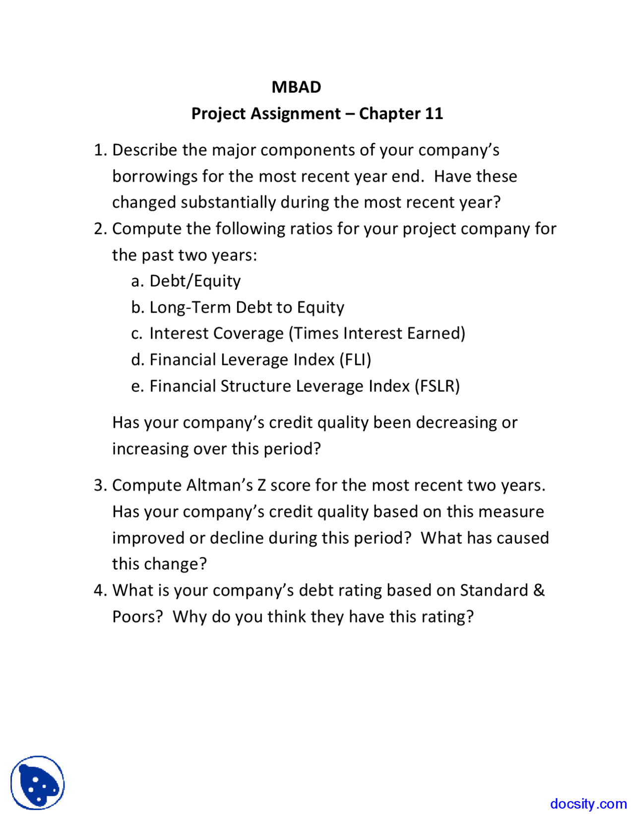 Major Components Financial Statement Analysis Assignment Docsity