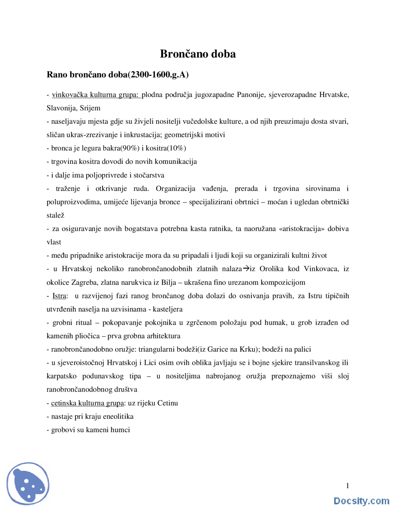 Bronzano Doba Skripta Arheologija Rezime Predlog Arheologija Docsity