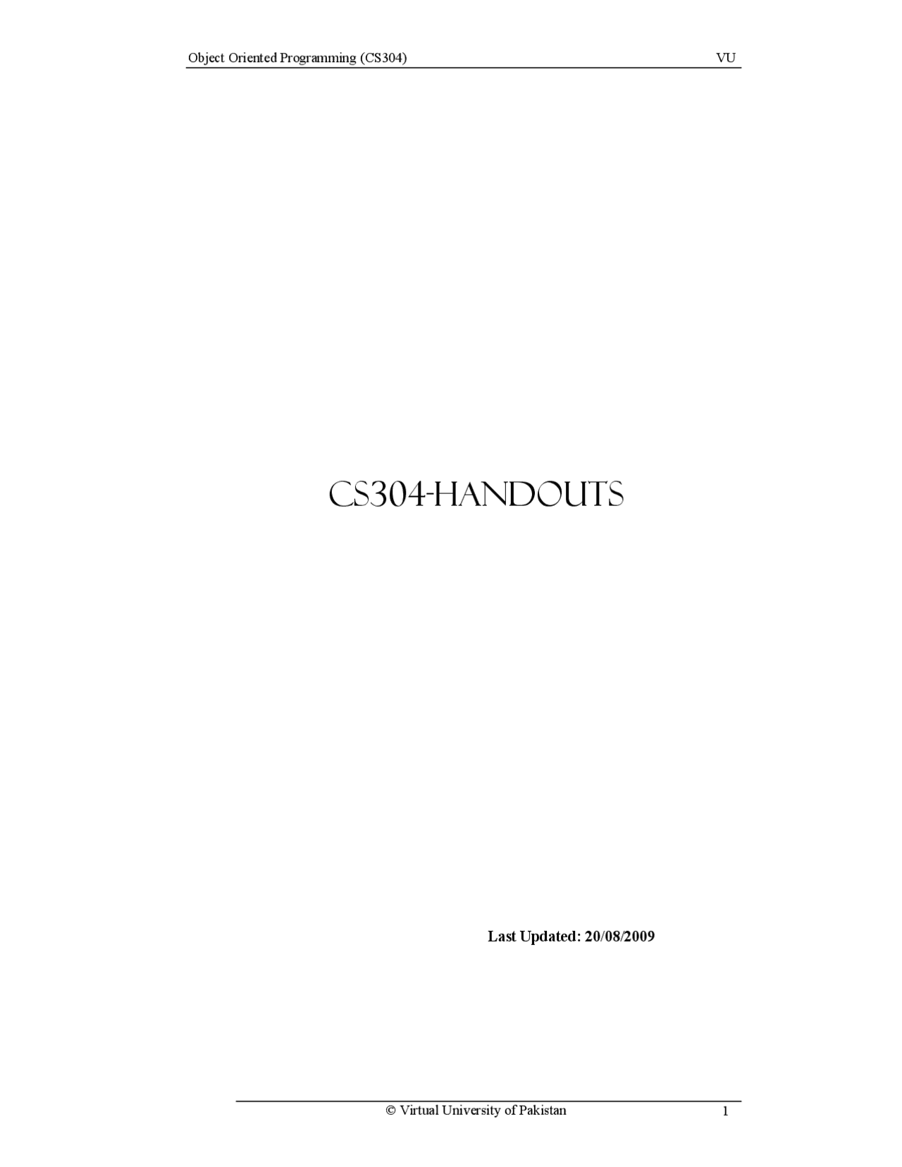 Object Oriented Programming Cs304 Handouts Lecture Notes Object
