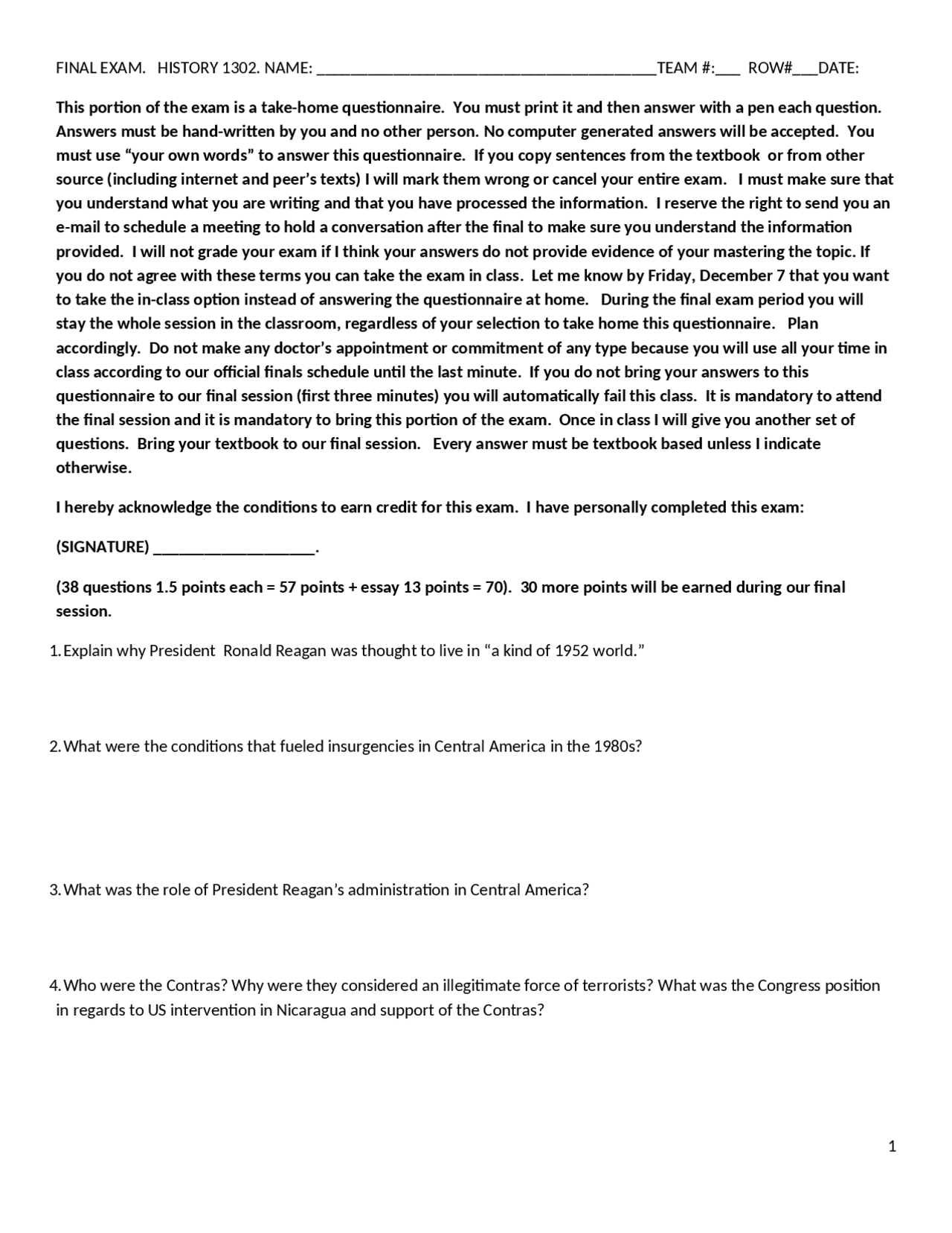 History of United States Since 1865 - Final Exam Questions | HIST 1302 ...