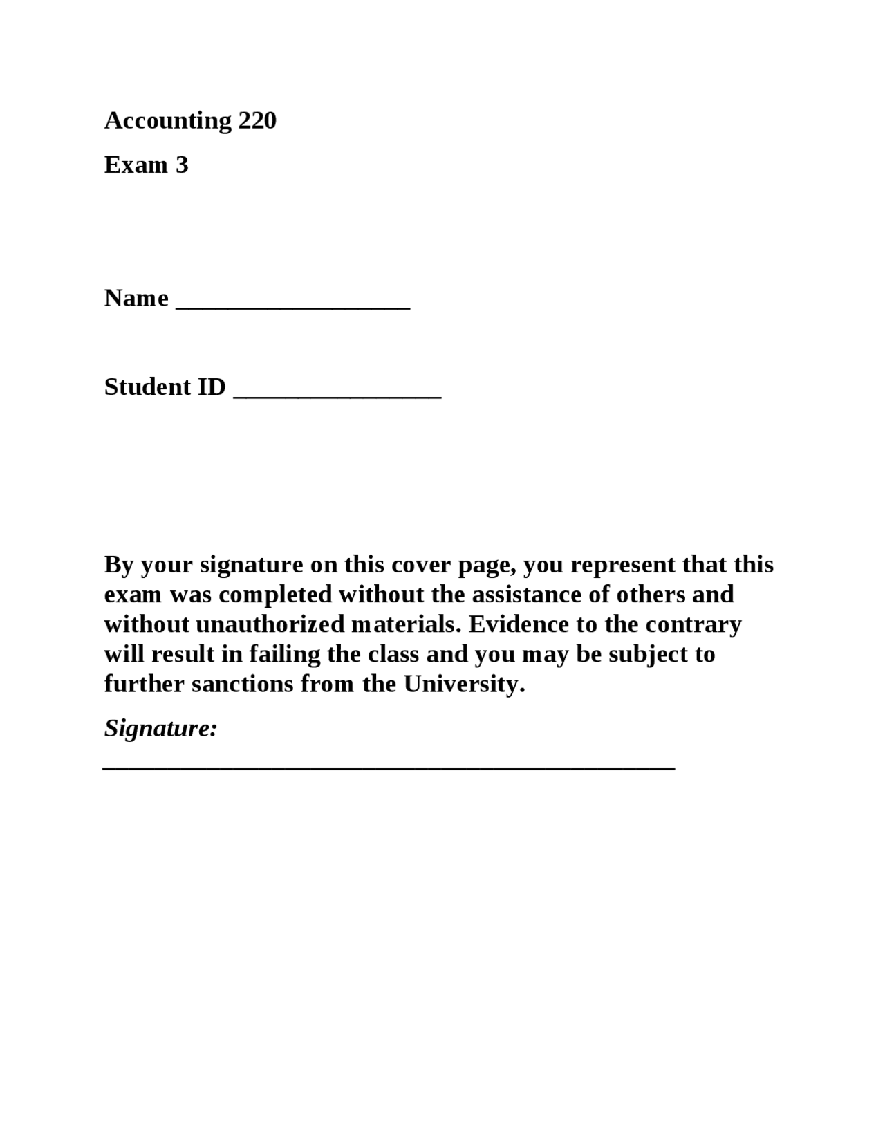 Exam 3 With 34 Questions Introduction To Managerial Accounting Act