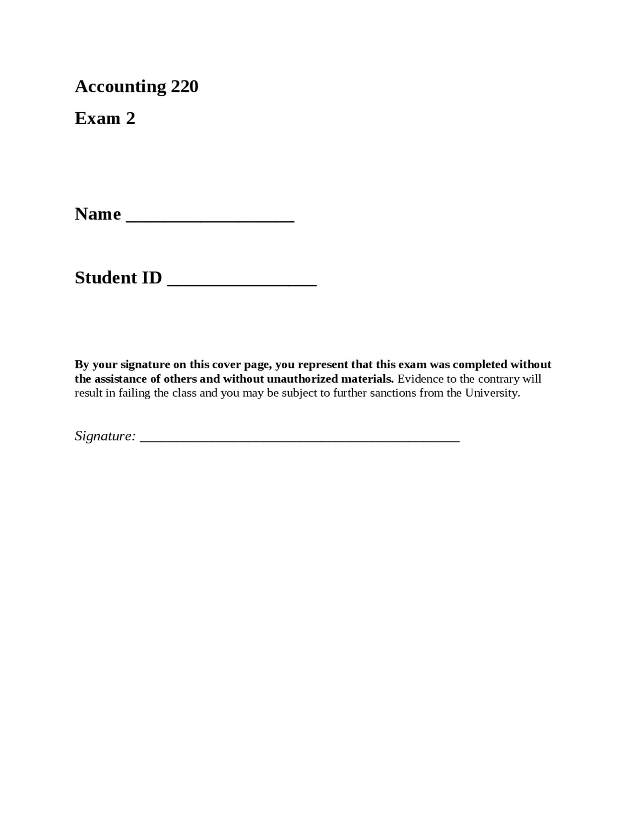 Introduction To Managerial Accounting Exam 2 Act 220 Docsity