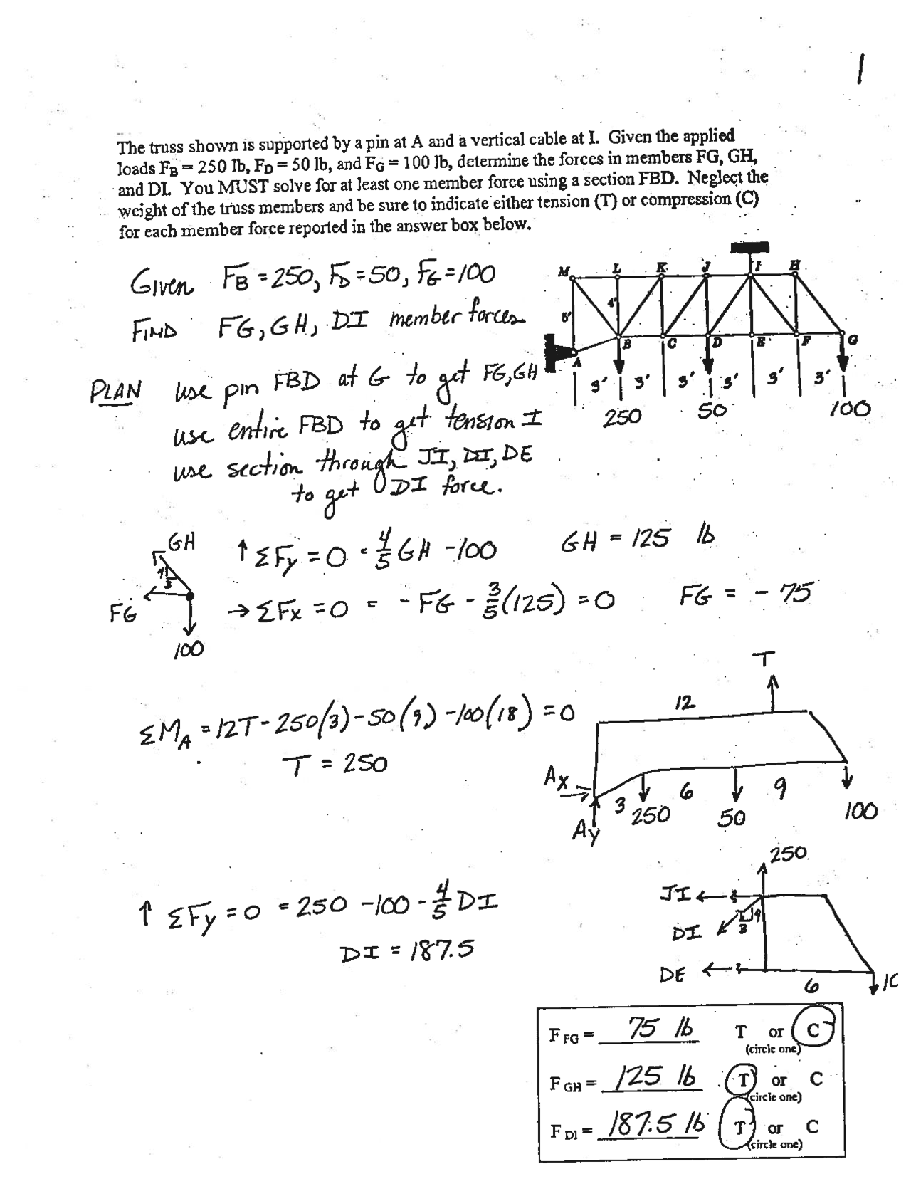 Truss Practice Exam with Solution - Statics | E MCH 211 - Docsity