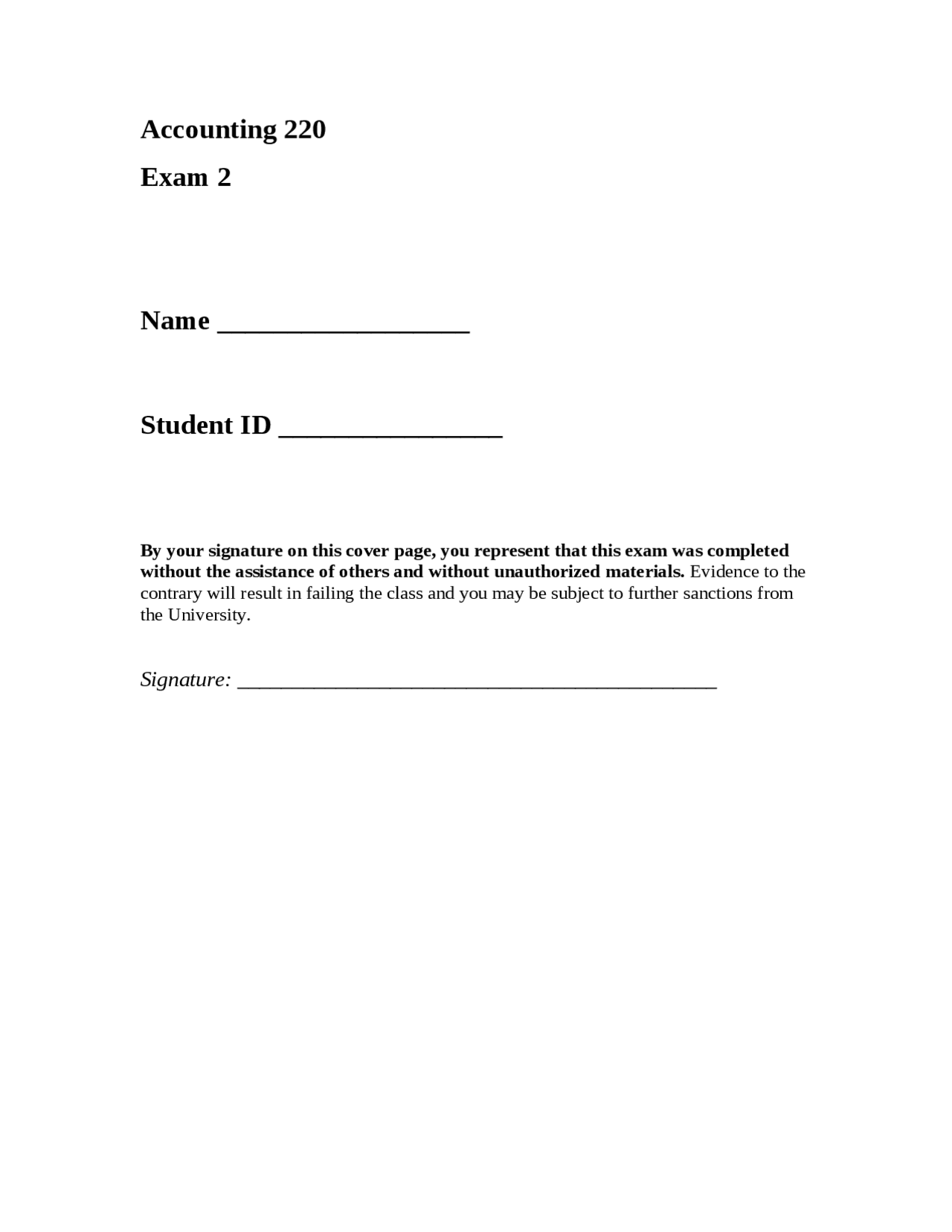 Exam 2 Syllabus Introduction To Managerial Accounting Act 220 Docsity