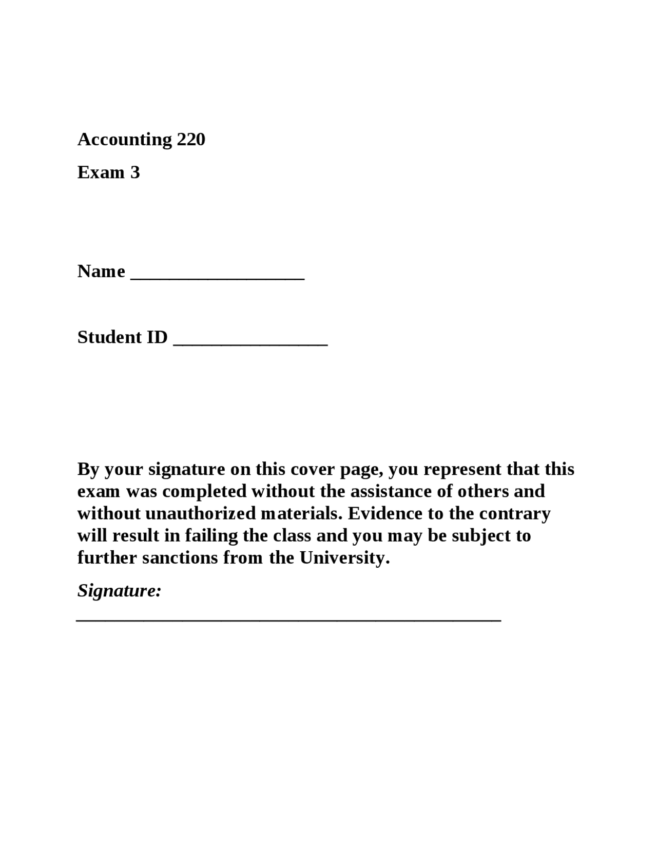 Exam 3 For Introduction To Managerial Accounting Act 220 Docsity