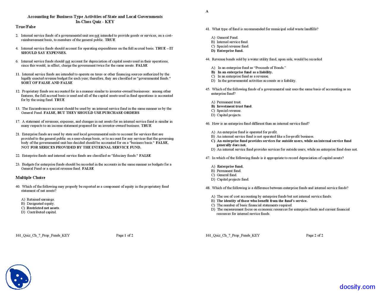 Accrual Basis Government And Nonprofit Accounting Solved Quiz Docsity