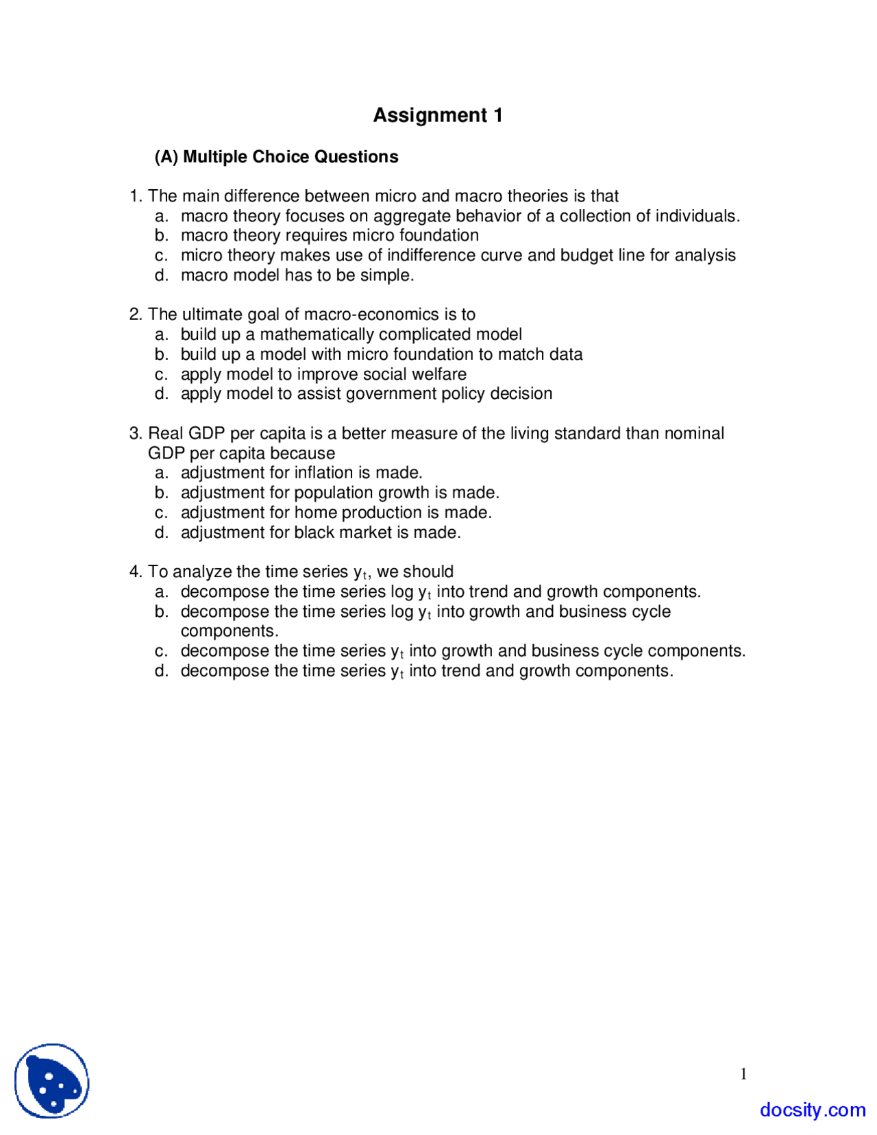 Main Difference Intermediate Macroeconomics Assignment Docsity