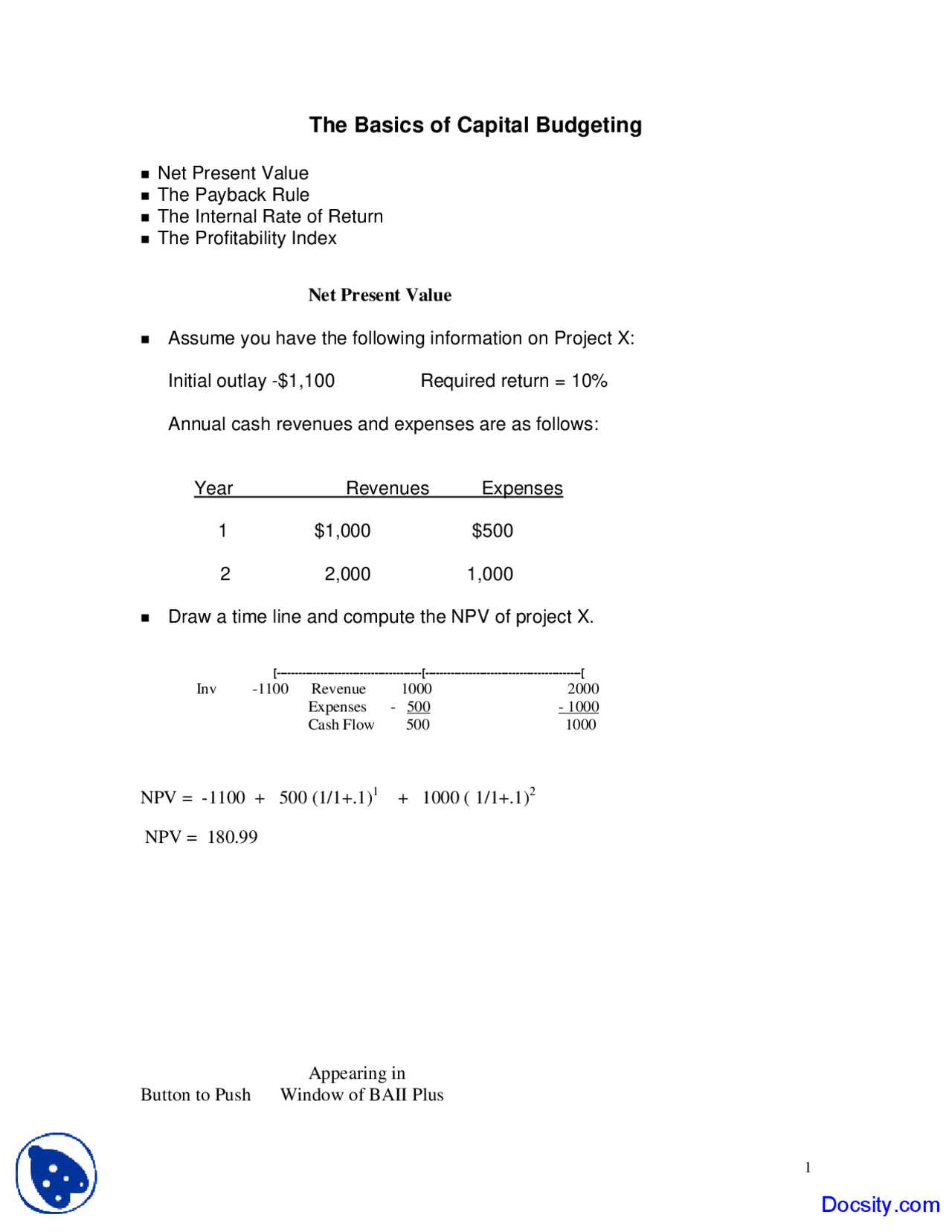 Basics Of Capital Budgeting Financial Management Lecture Notes