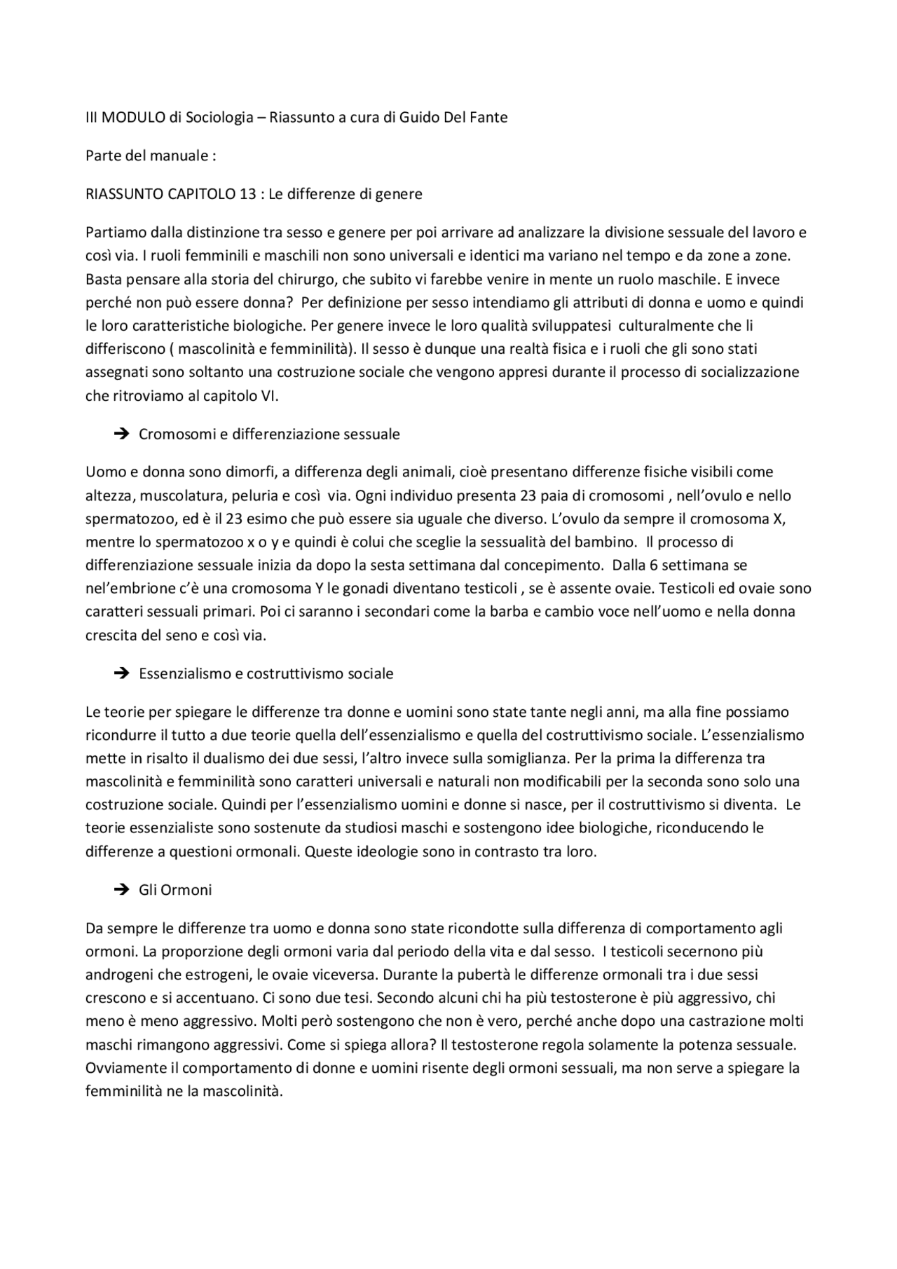 Le Differenze Di Genere Modulo Di Sociologia Docsity