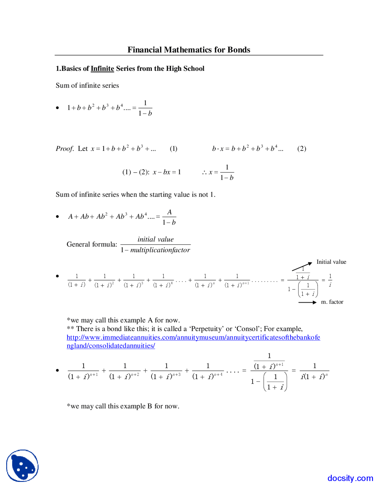 Bond Formula Monetary Economics Lecture Notes Docsity
